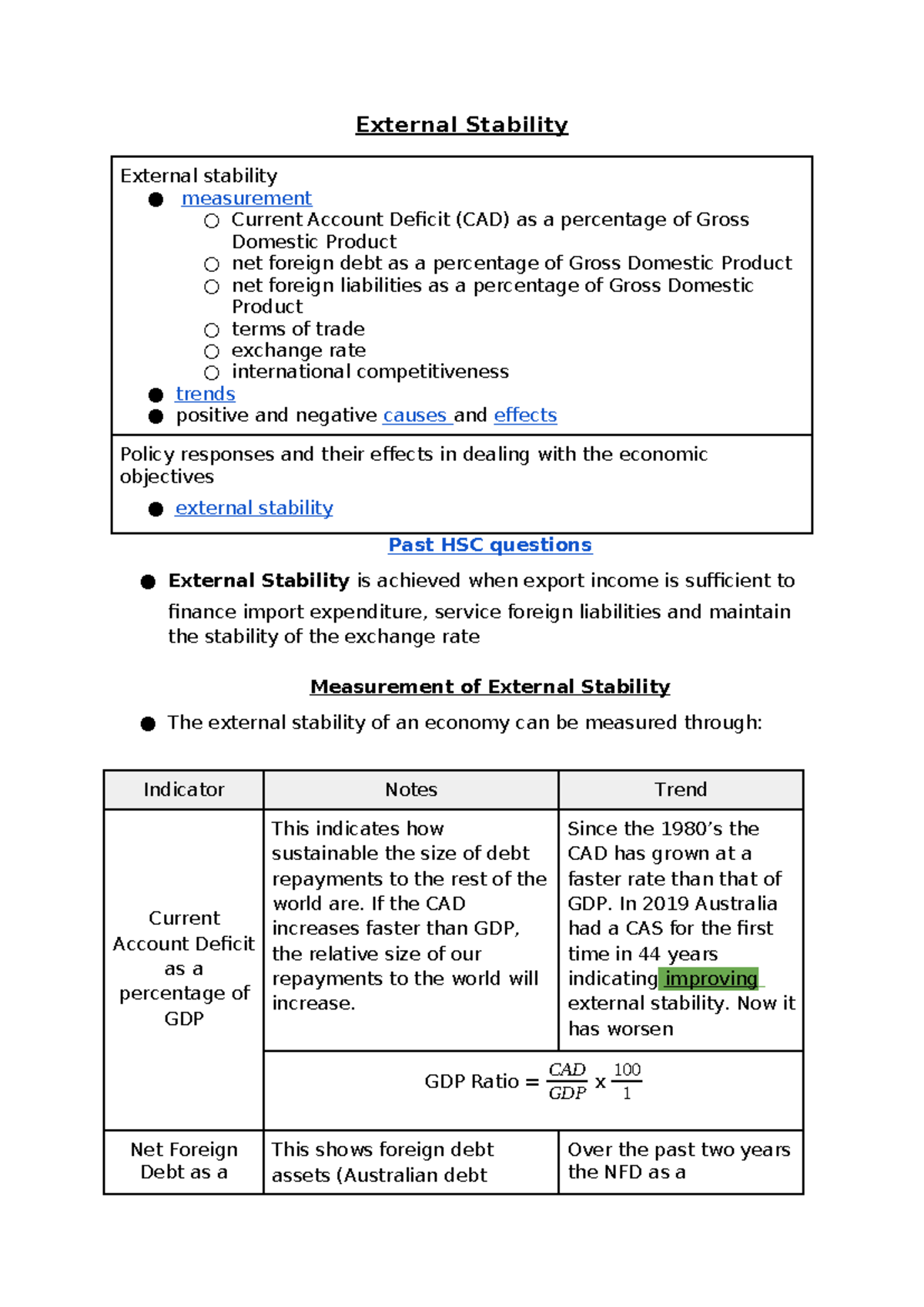 External Stability - If the CAD increases faster than GDP, the relative ...