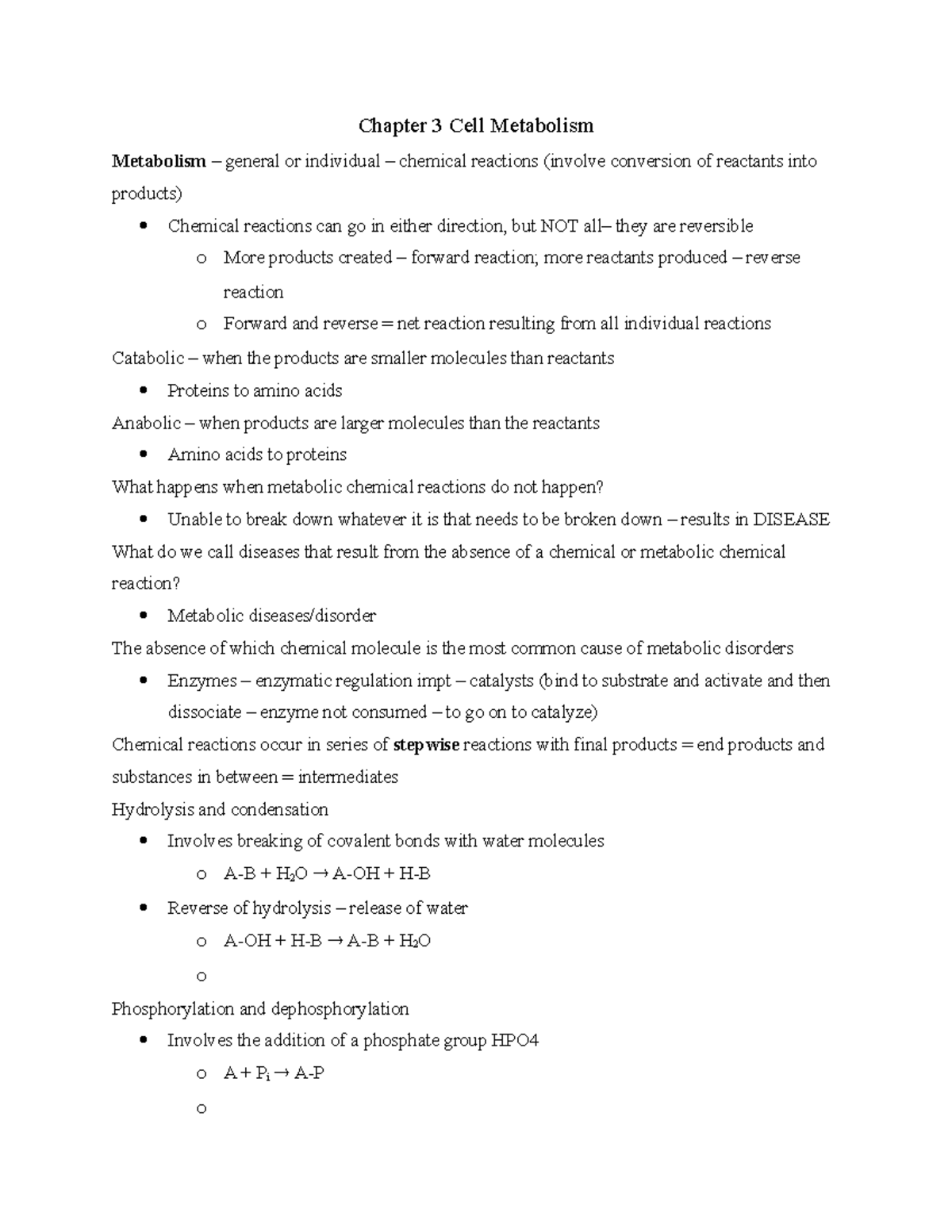 Physiology CHPT 3 - NAAAaidbdwd - Chapter 3 Cell Metabolism Metabolism ...