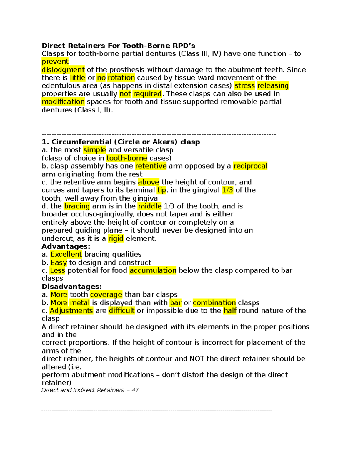 Mcq للمحاضرة الثانية - Anatomy - Direct Retainers For Tooth-Borne RPD’s ...