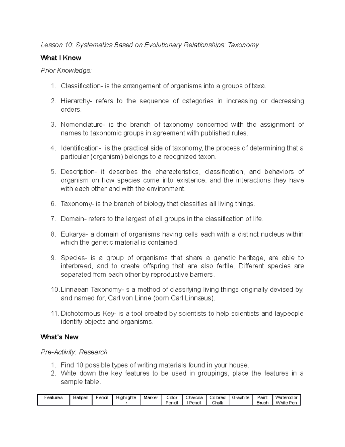 Lesson 10 Systematics Based ON Evolutionary Relationships - Lesson 10 ...