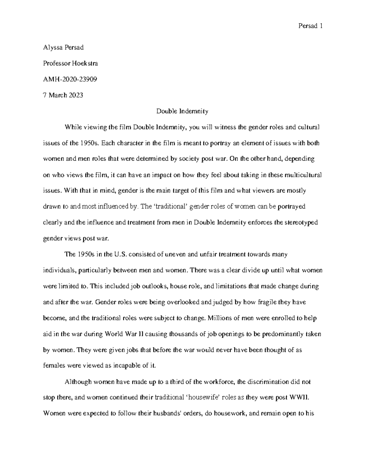 Document 119 - ............... - Persad 1 Alyssa Persad Professor ...