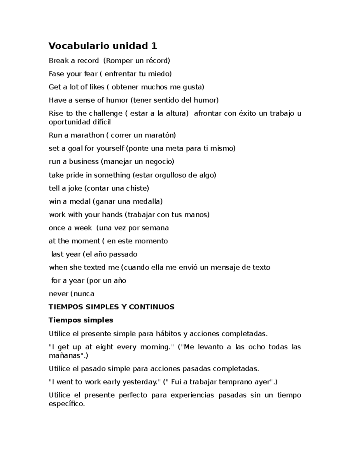 Cambrige 4 - Apuntes para esquemas. - Vocabulario unidad 1 Break a ...