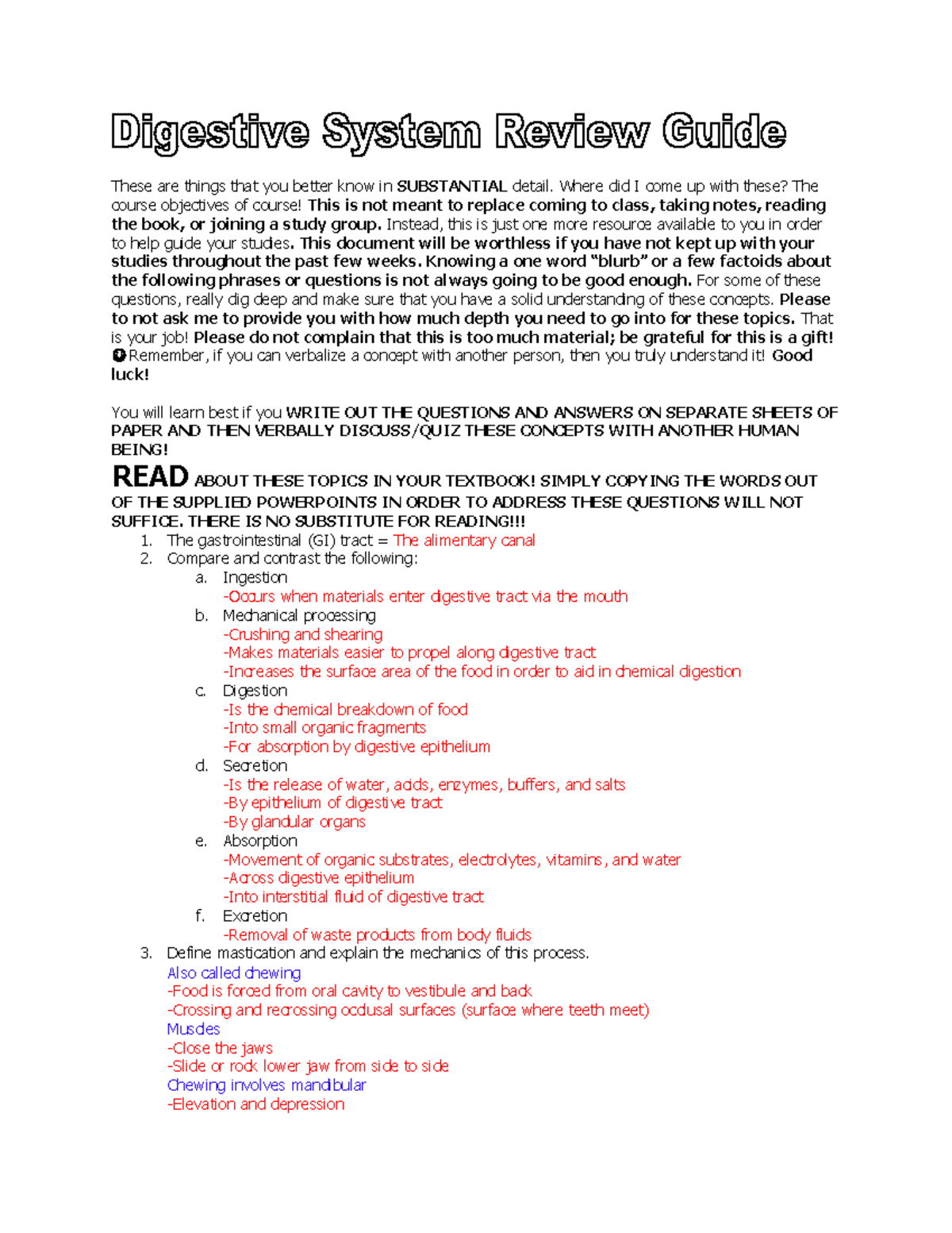 Module 6 Digestive System Review Guide - These are things that you ...