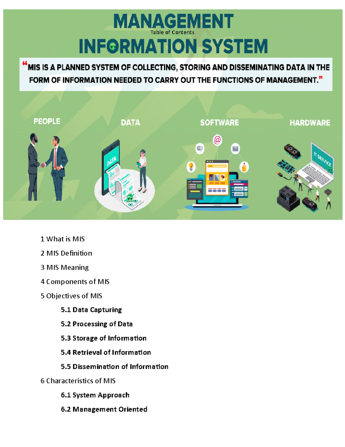 Table of Contents-MIS - Lecture notes 1-80 - jucmic - Studocu