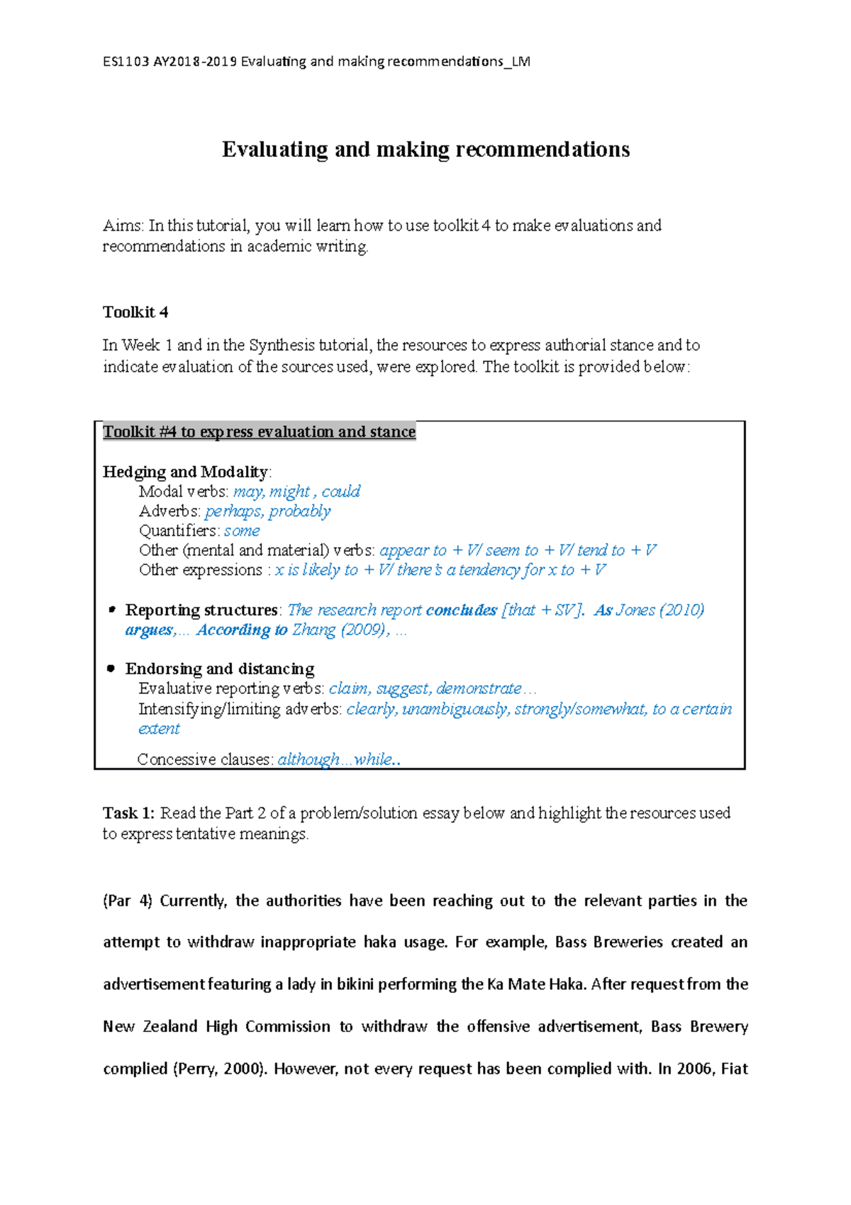 ES1103 Week 8 1 Evaluating and making recommendations - Evaluating and ...