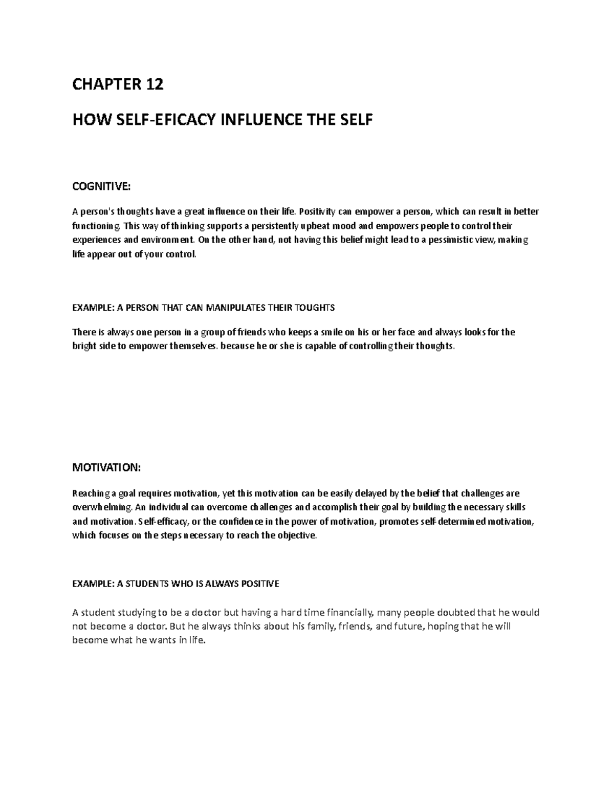 Chapter 12 - THIS IS FOR LECTURE ONLY - CHAPTER 12 HOW SELF-EFICACY ...