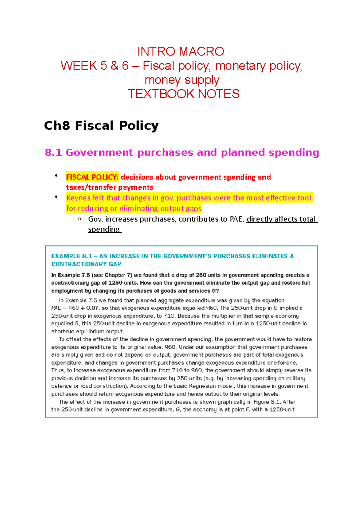 Intro Macro Week 5 & 6 Fiscal and Monetary Policy and Money Supply ...