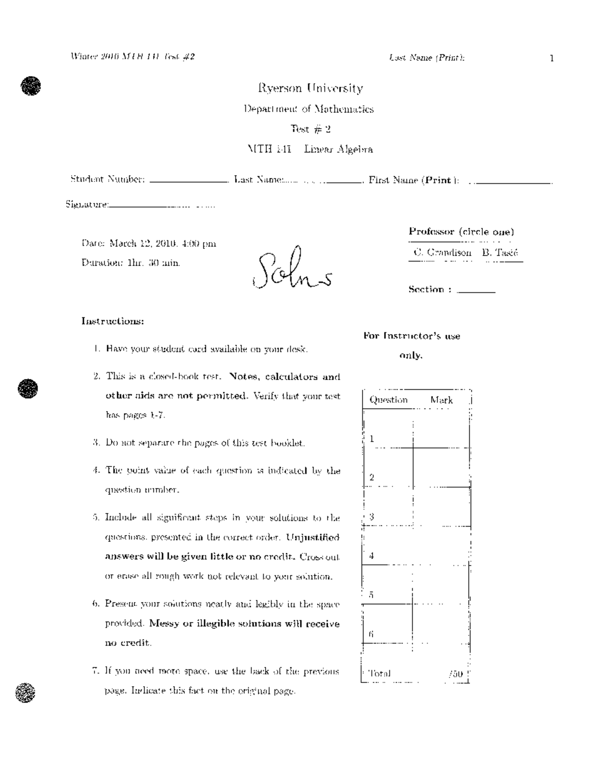 Exam 12 March 2010, Questions and answers - MTH 141 - Studocu