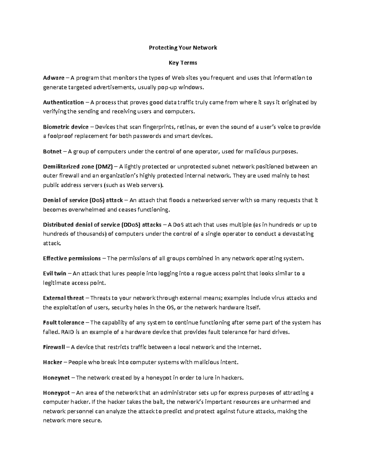 Protecting Your Network Key Terms - Protecting Your Network Key Terms ...