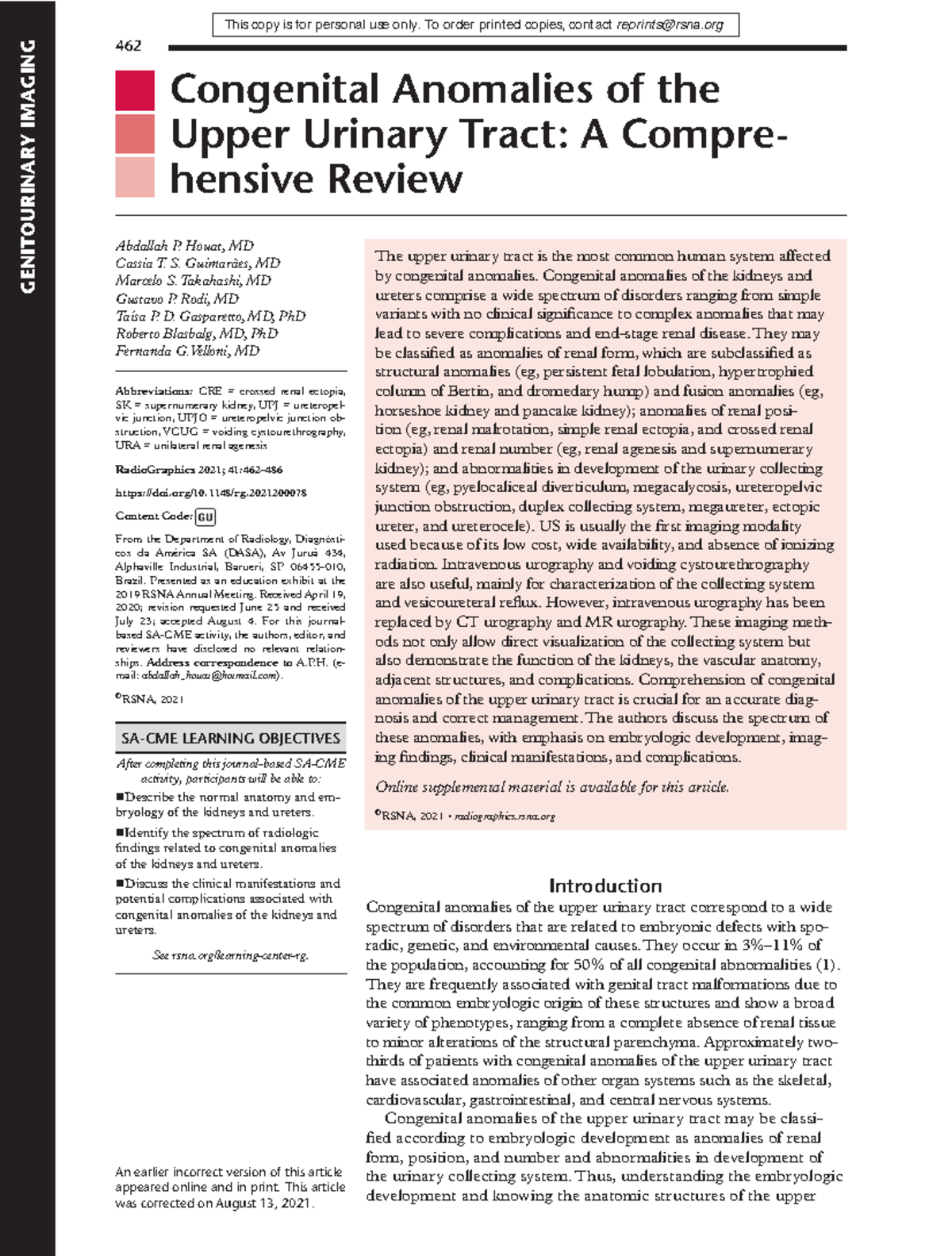 Congenital anomalies of the upper urinary tract a comprehensive review ...