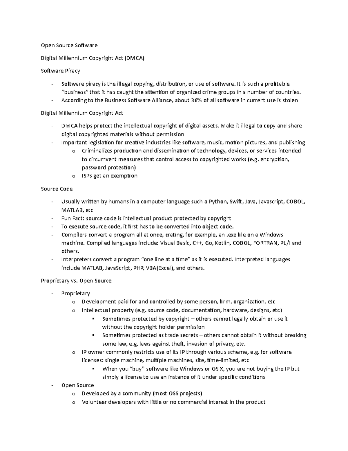 Class Notes - Lesson 6 - Open Source Software - Open Source Sotware ...