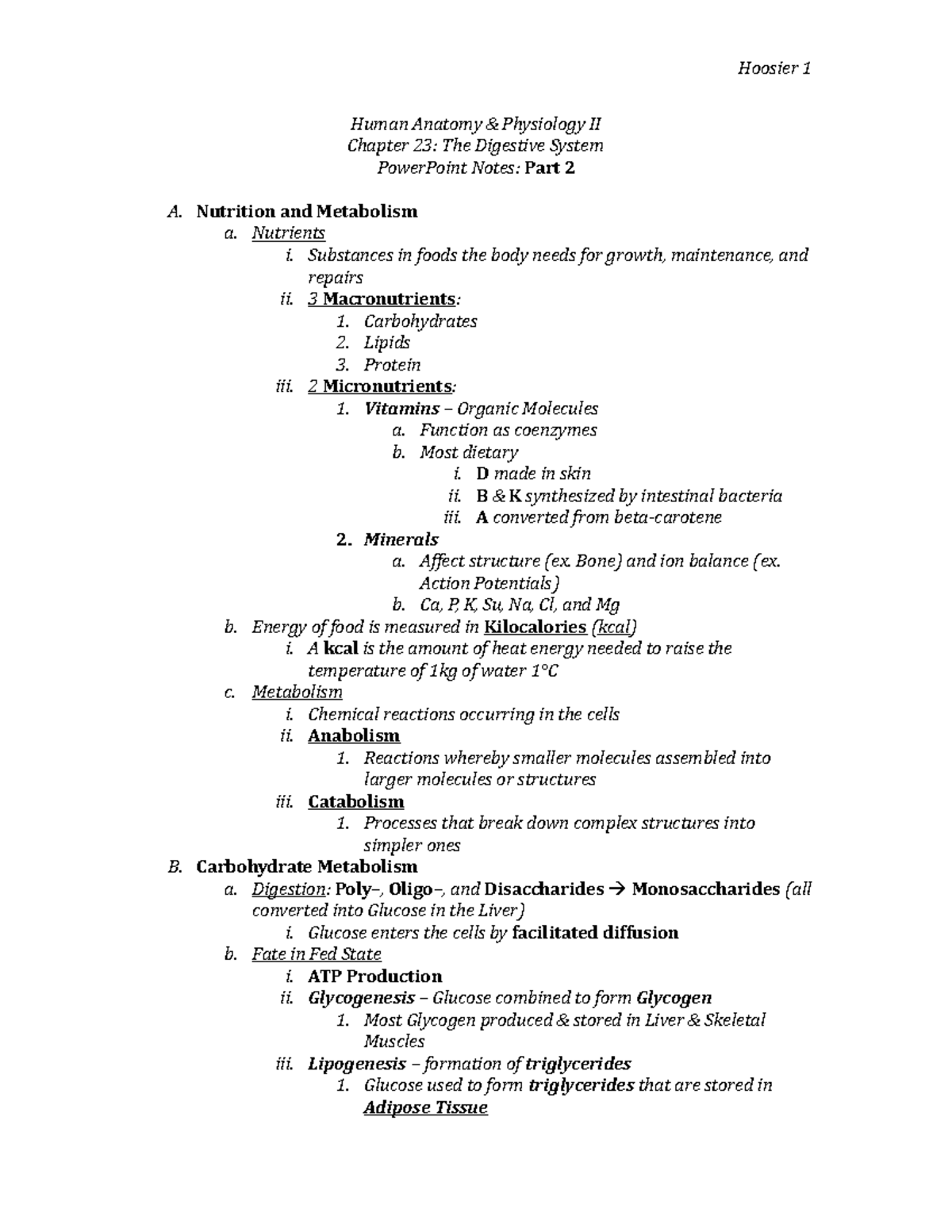 Digestive Notes Pt. 2 - Human Anatomy & Physiology II Chapter 23: The ...