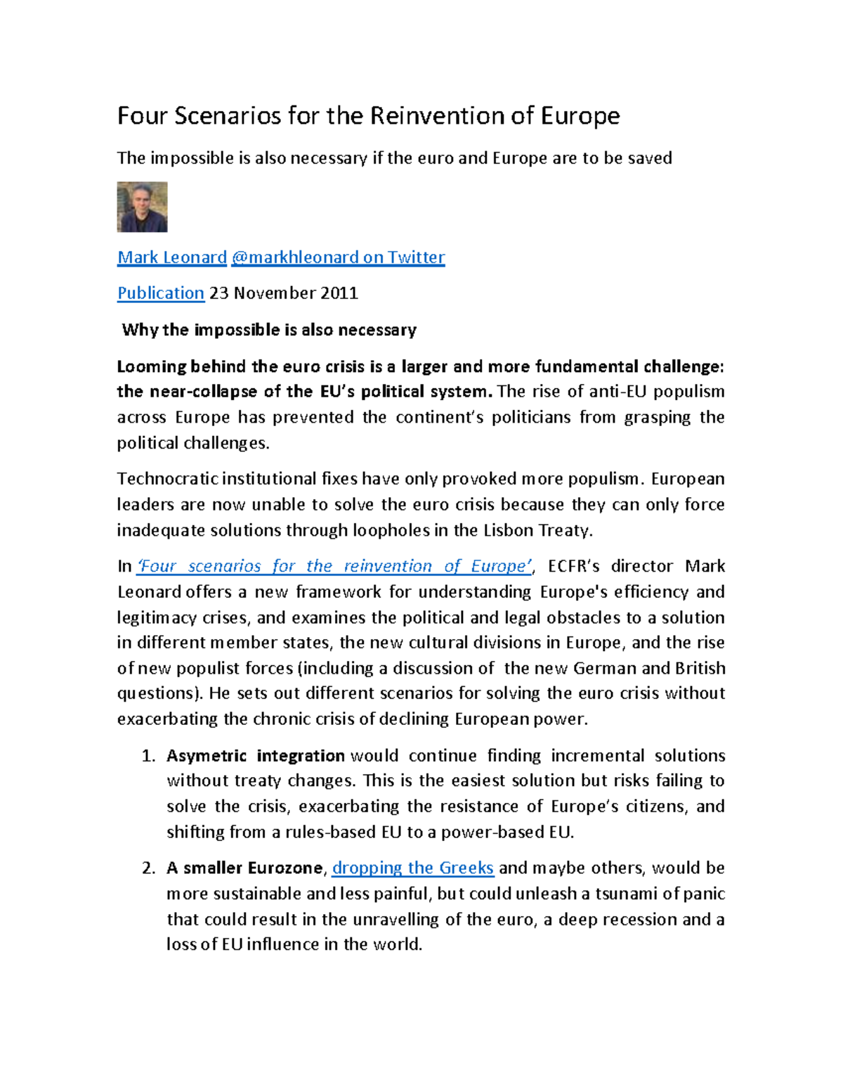 L4- Four Scenarios for the Reinvention of Europe - Four Scenarios for ...