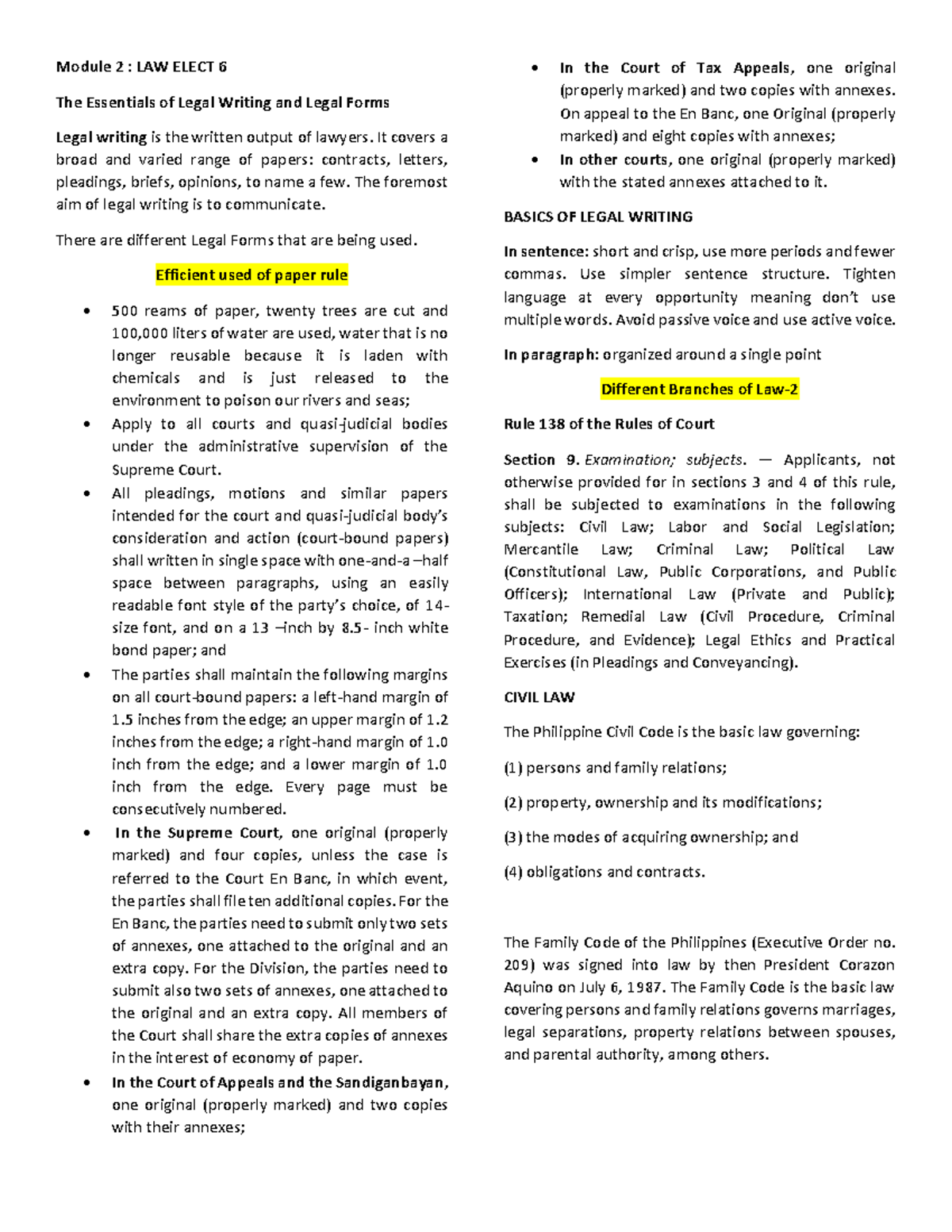 Module 2 reviewer - Module 2 : LAW ELECT 6 The Essentials of Legal ...