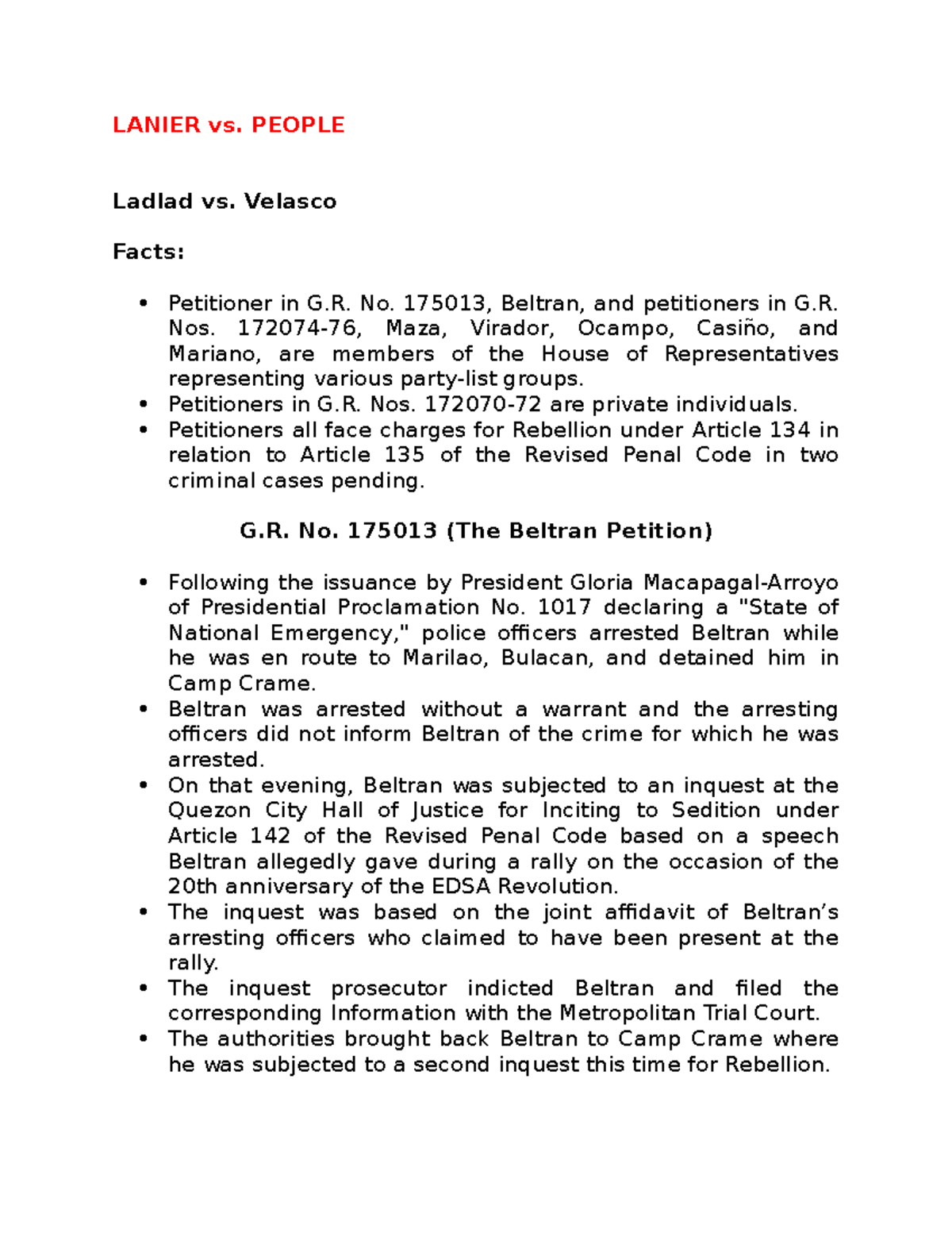Rule 112 Criminal Procedure 2nd batch - LANIER vs. PEOPLE Ladlad vs ...