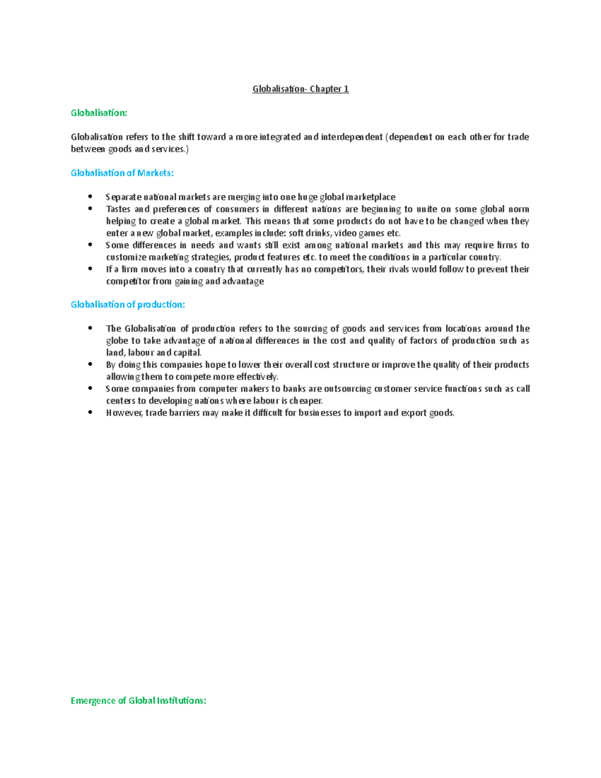 Week 1&2- Globalisation - Globalisation- Chapter 1 Globalisation ...