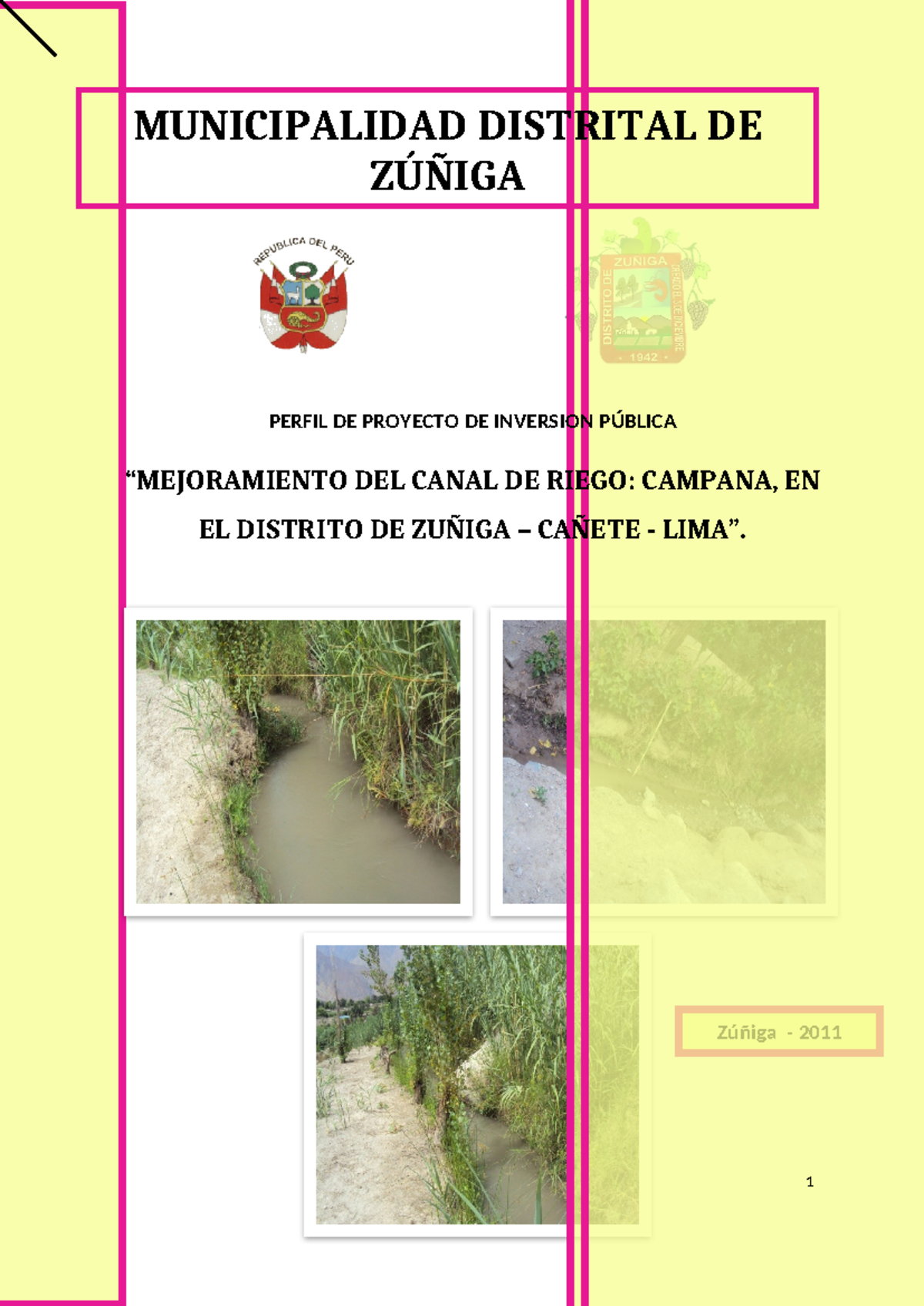 Proyecto Canal DE Riego zuniga - Zúñiga - 2011 PERFIL DE PROYECTO DE INVERSION PÚBLICA ...