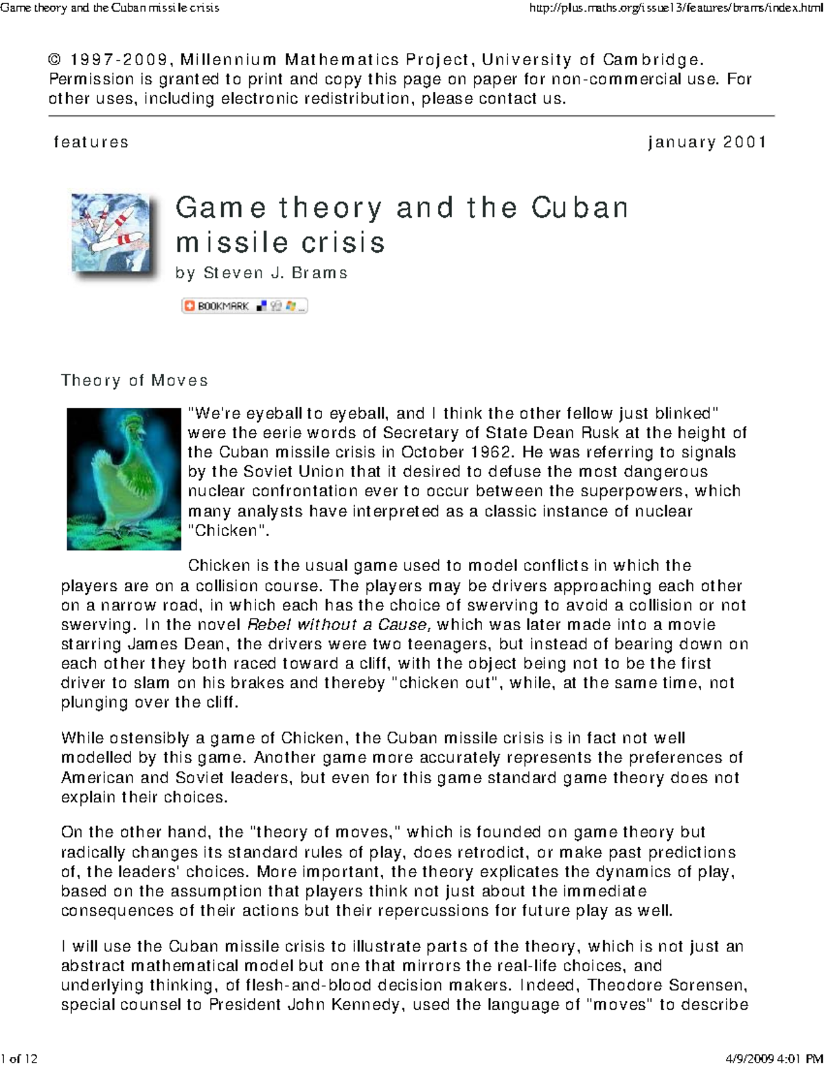 Game theory and the Cuban m - © 1997-2009, Millennium Mathematics Project, University of ...