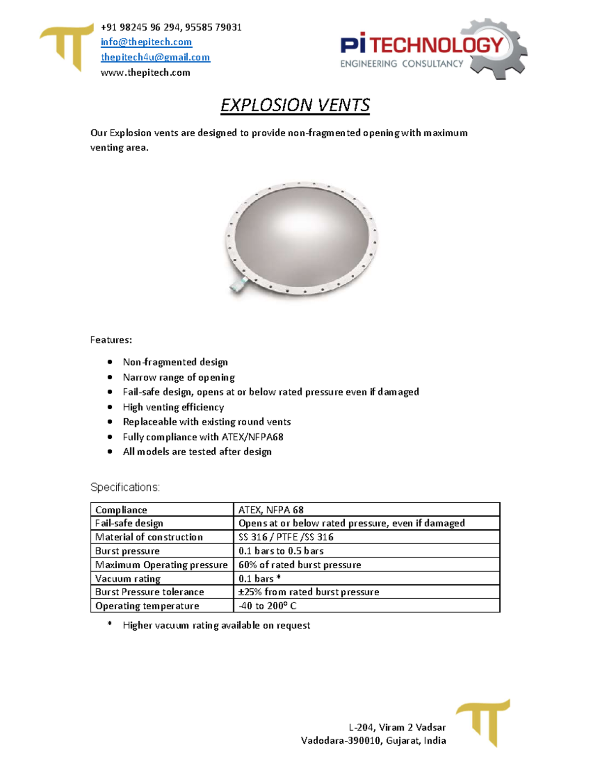 Explosion Vents - Exploion vent details - +91 98245 96 294, 95585 79031 ...