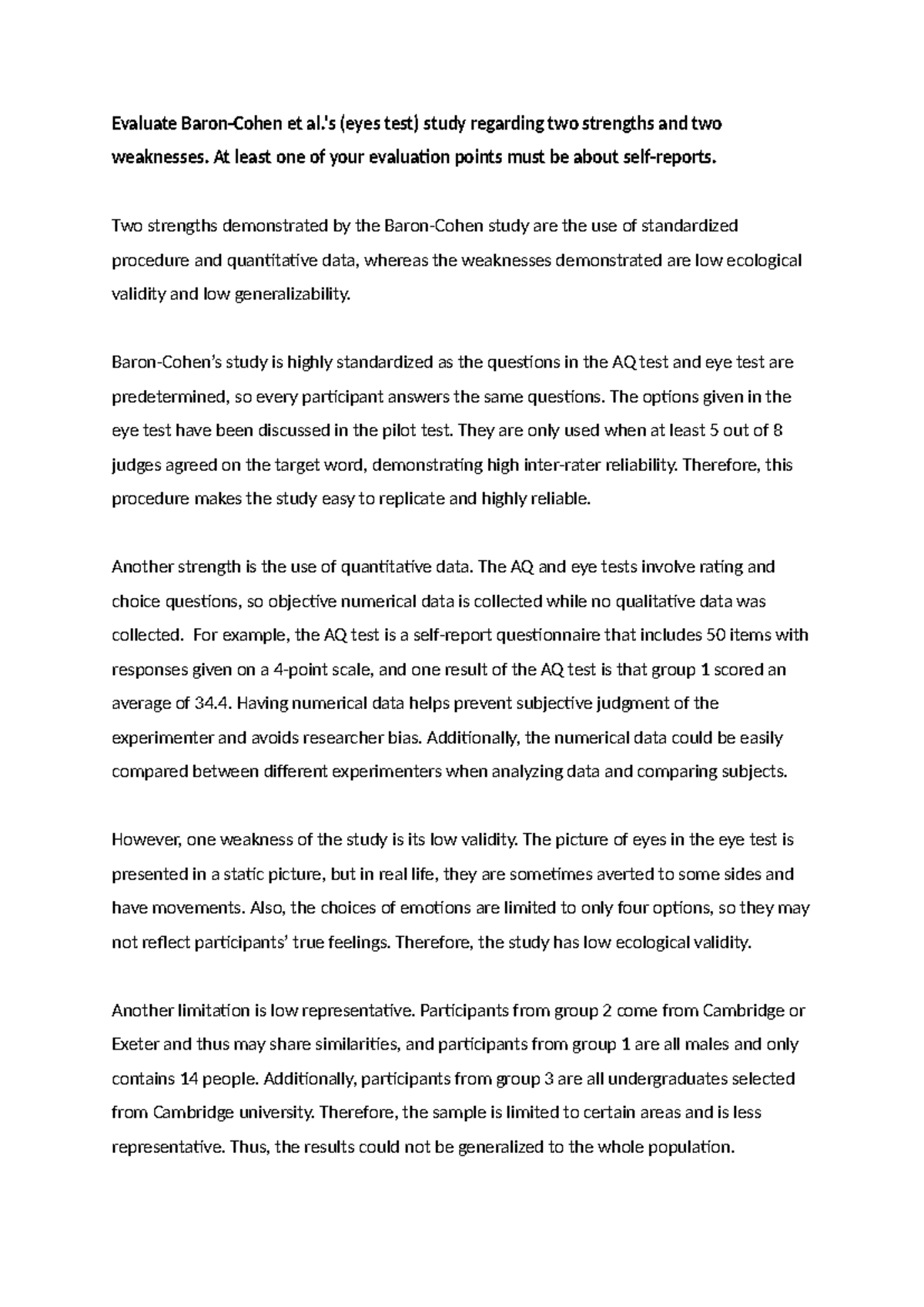 Baron-Cohen Evaluation - Evaluate Baron-Cohen et al.'s (eyes test ...