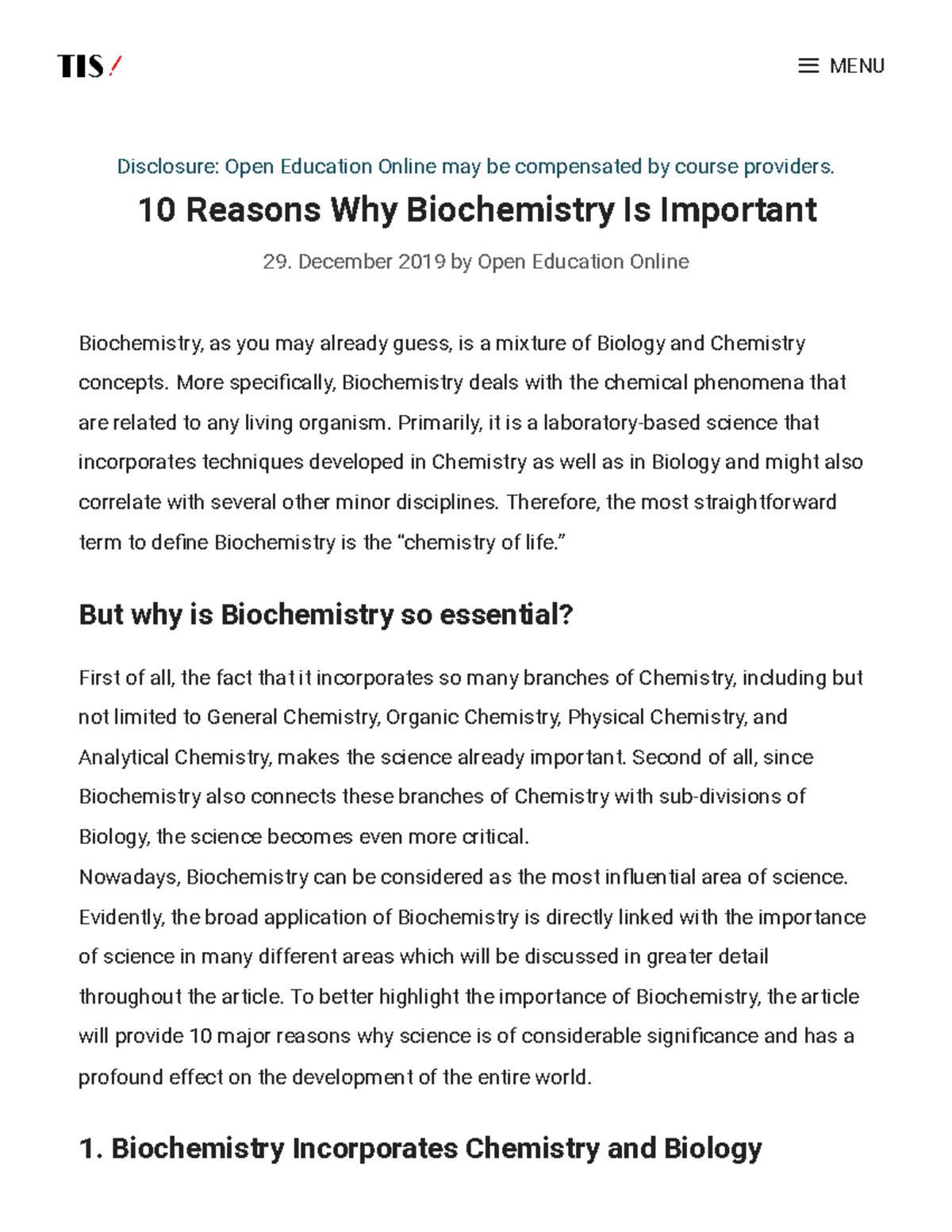 10 Reasons Why Biochemistry Is Important - Open Education Online ...