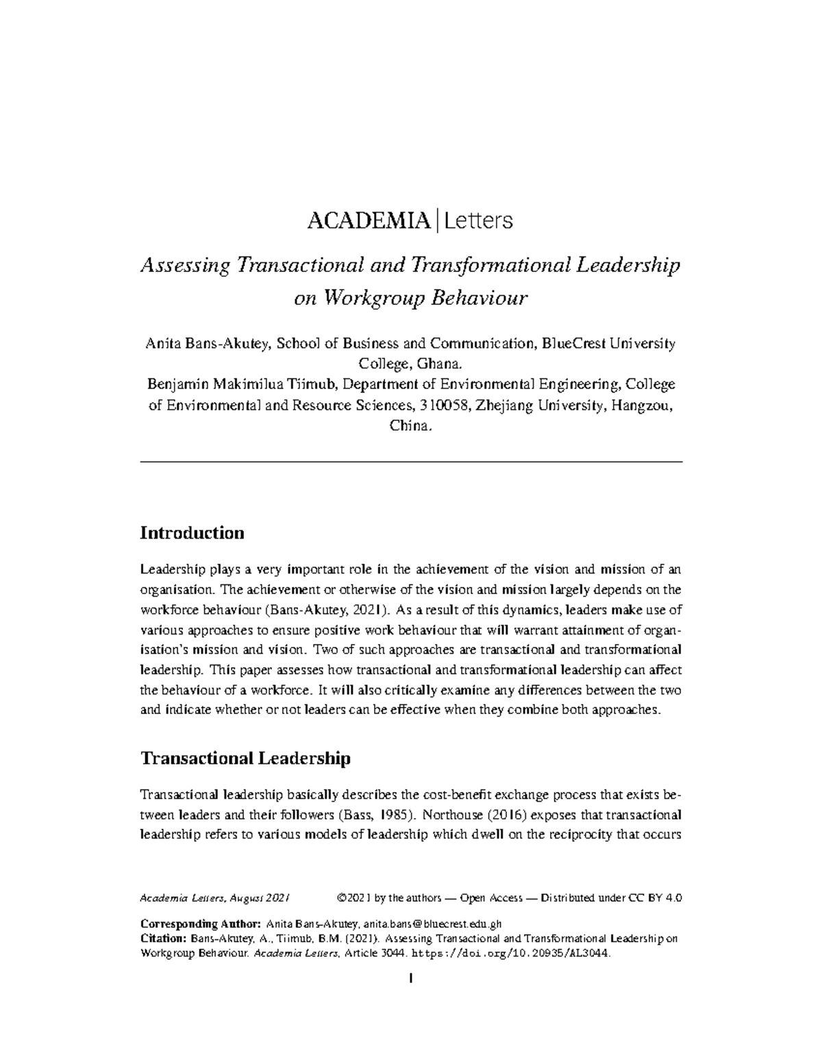 Assessing Transactional and Transformati - Science, Technology and ...