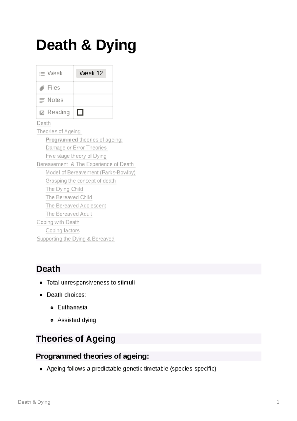 Death And Dying - Final lecture notes sem 1 2023 - Death & Dying Week ...