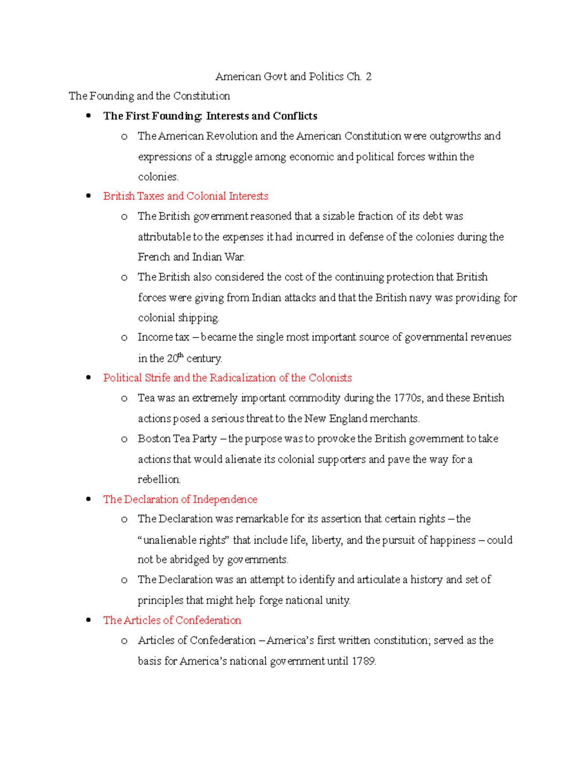 American Govt 3 Notes - American Govt and Politics Ch. 2 The Founding ...