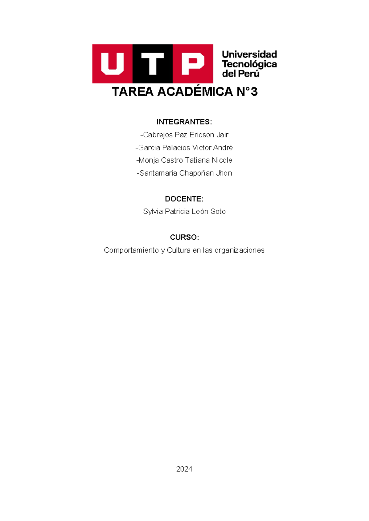 TA3-Comportamiento - yeye - TAREA ACADÉMICA N° INTEGRANTES: -Cabrejos ...