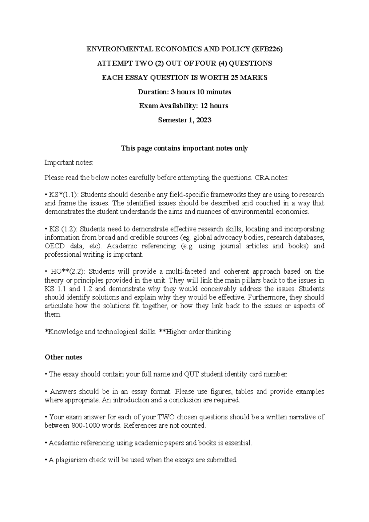 EFB226 Final Exam Practice Questions 2023 with instructions-1 - EFB226 ...