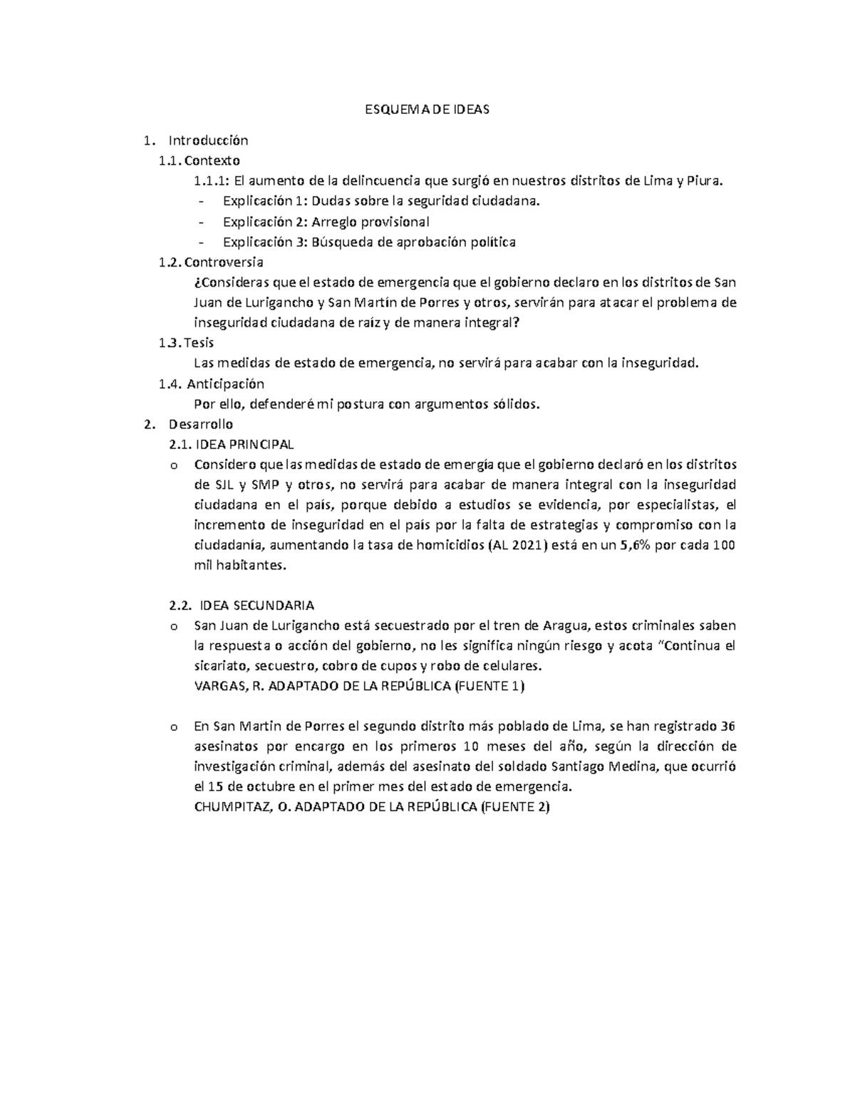 Esquema DE Ideas TC1 - hOOAAA - ESQUEMA DE IDEAS Introducción Contexto ...