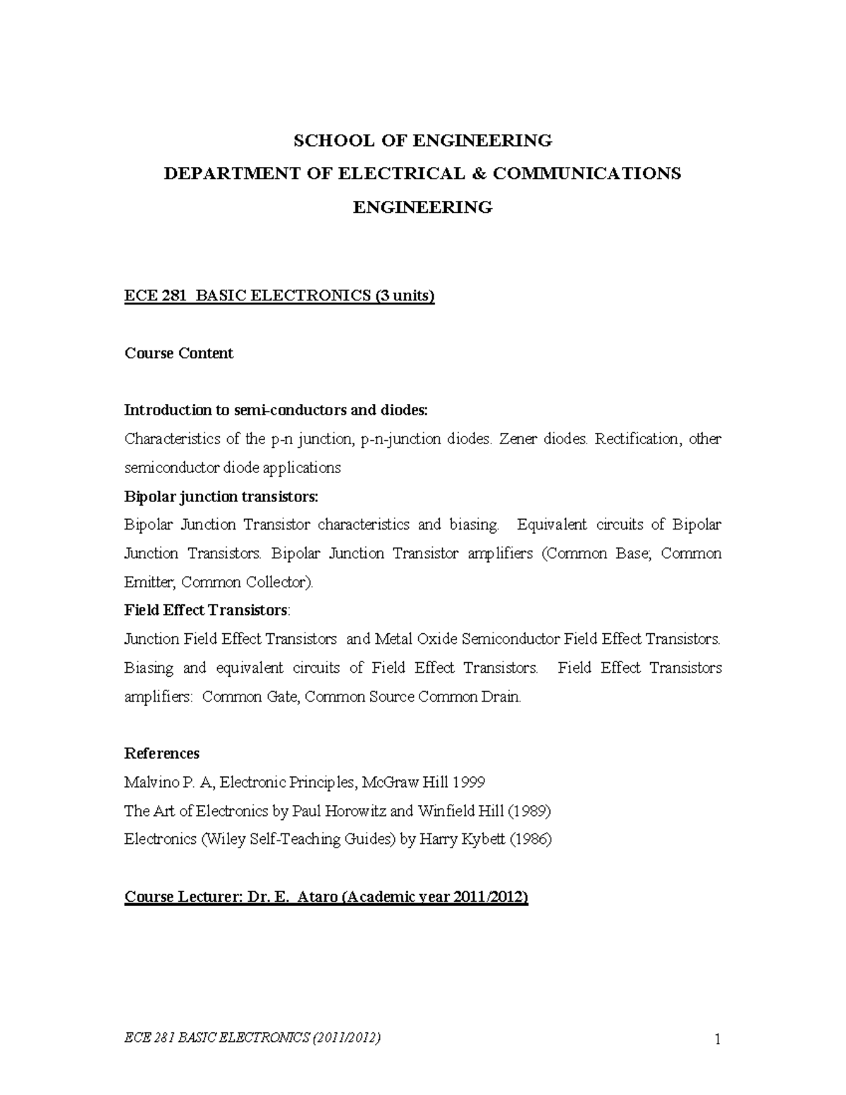 Basic Electronics - SCHOOL OF ENGINEERING DEPARTMENT OF ELECTRICAL ...