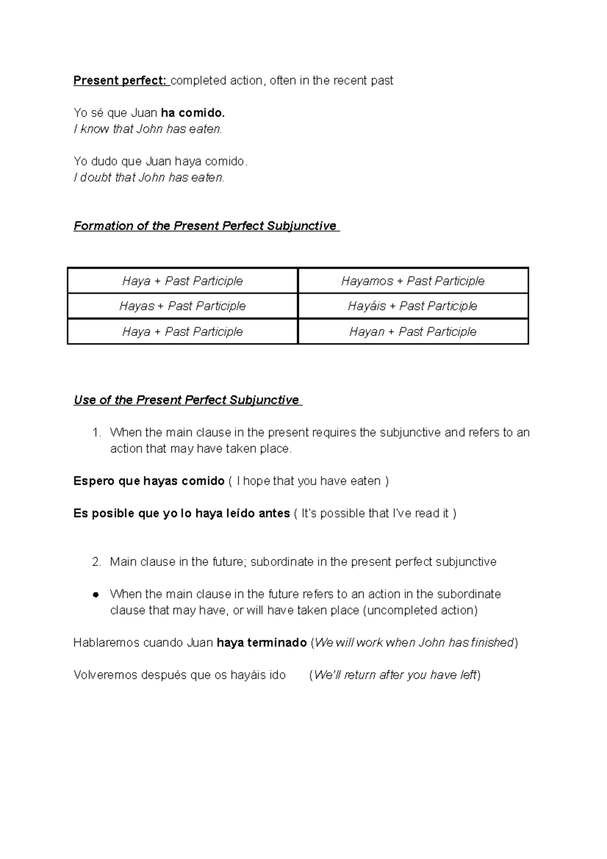 Present Perfect Subjunctive - Present perfect: completed action, often ...