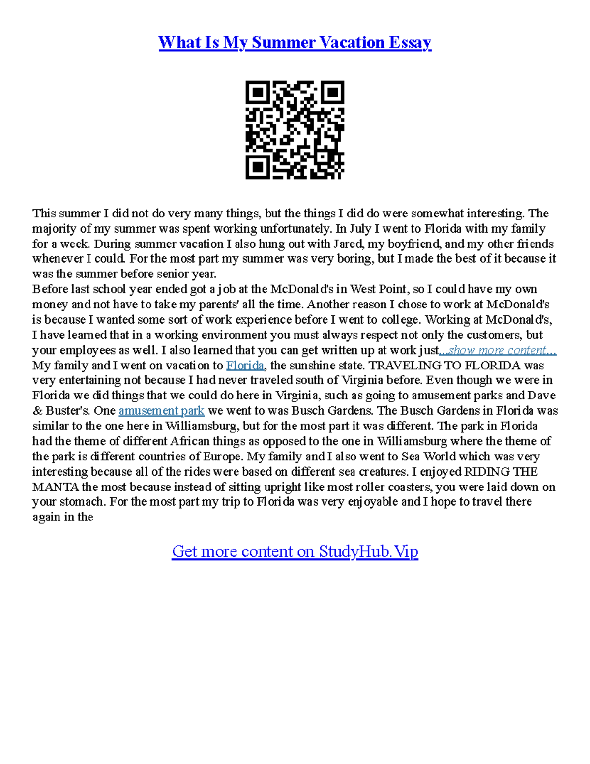 I Spent My Summer Vacation Essay - What Is My Summer Vacation Essay ...