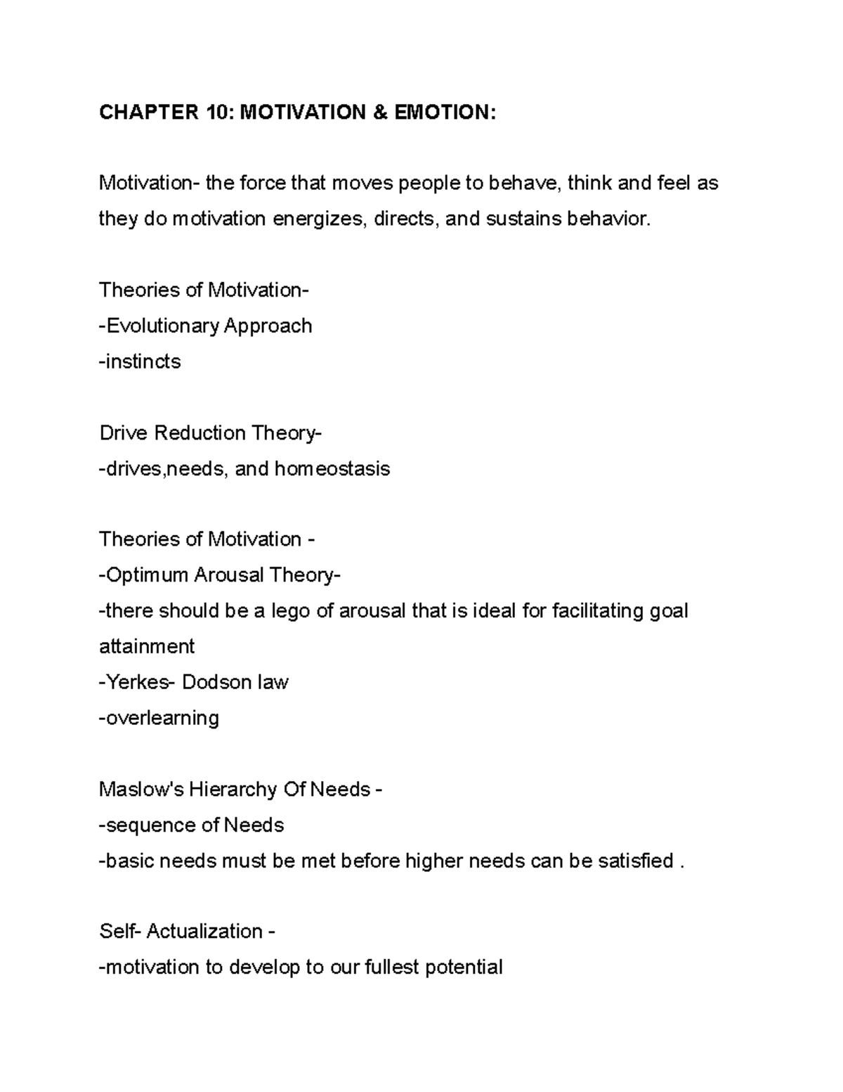 P #4 - Notes taken directly from lecture. - CHAPTER 10: MOTIVATION ...