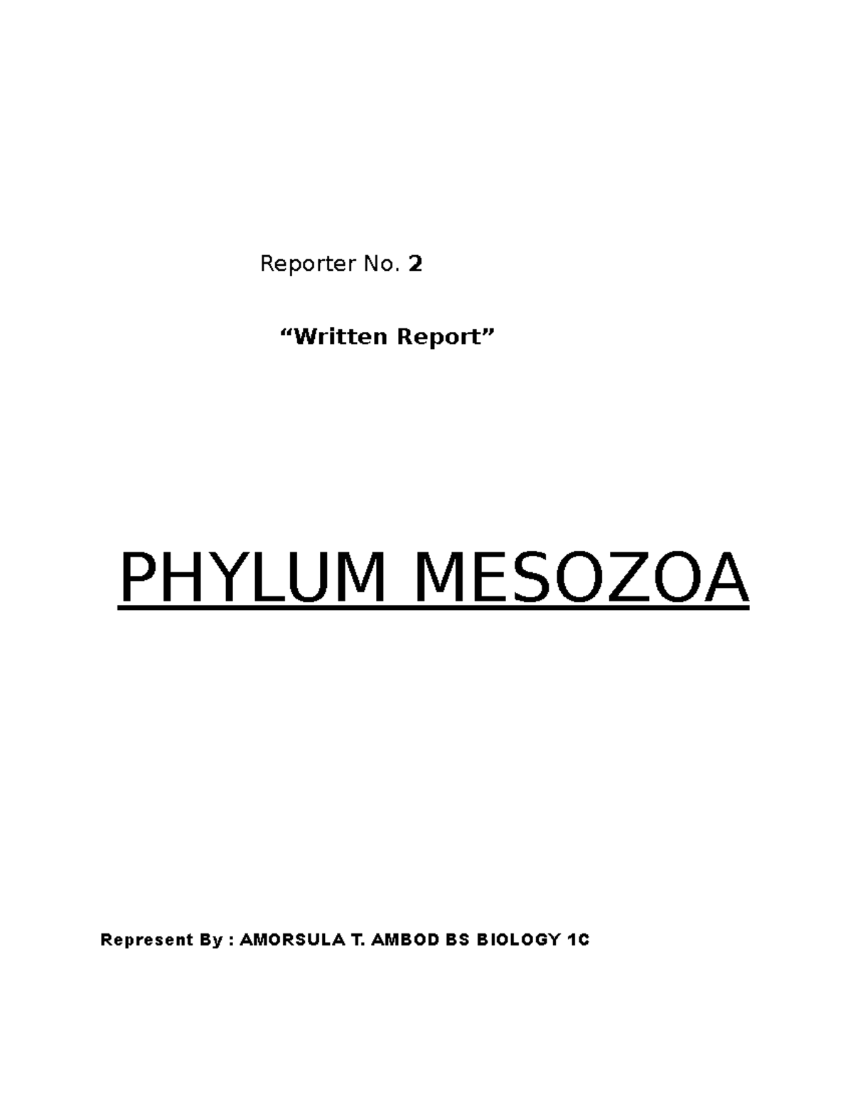Phylum Mesozoa - zoology - Reporter No. 2 “Written Report” PHYLUM ...