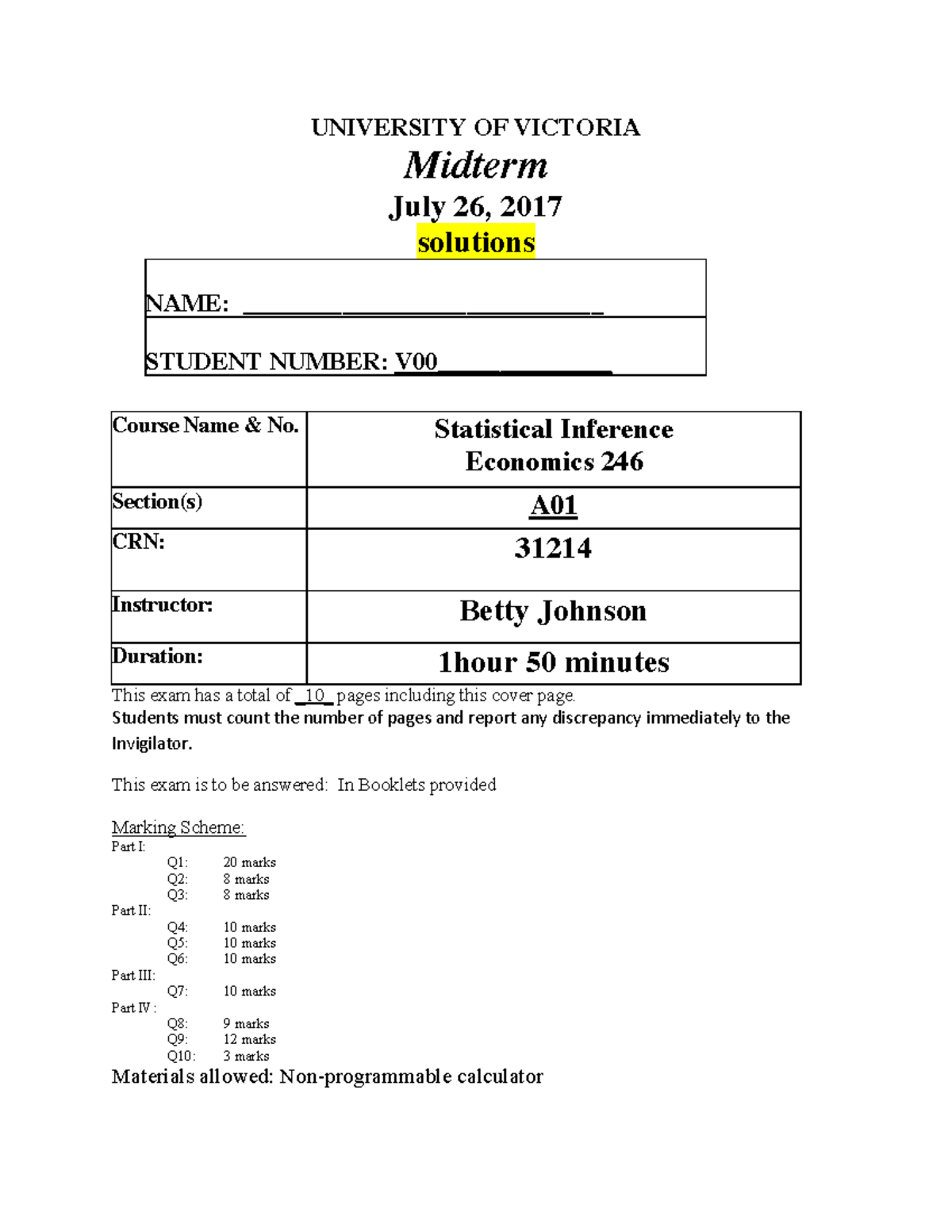 Midterm exam 1 21 February 2018, questions and answers - UNIVERSITY OF ...