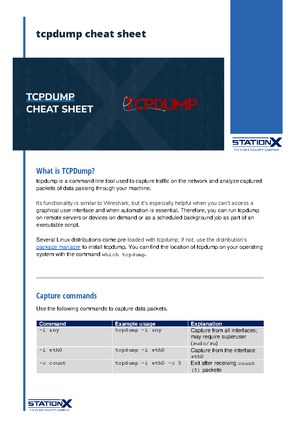 Tcpdump cheat sheet - \ What is TCPDump? tcpdump is a command-line tool used to capture traffic ...