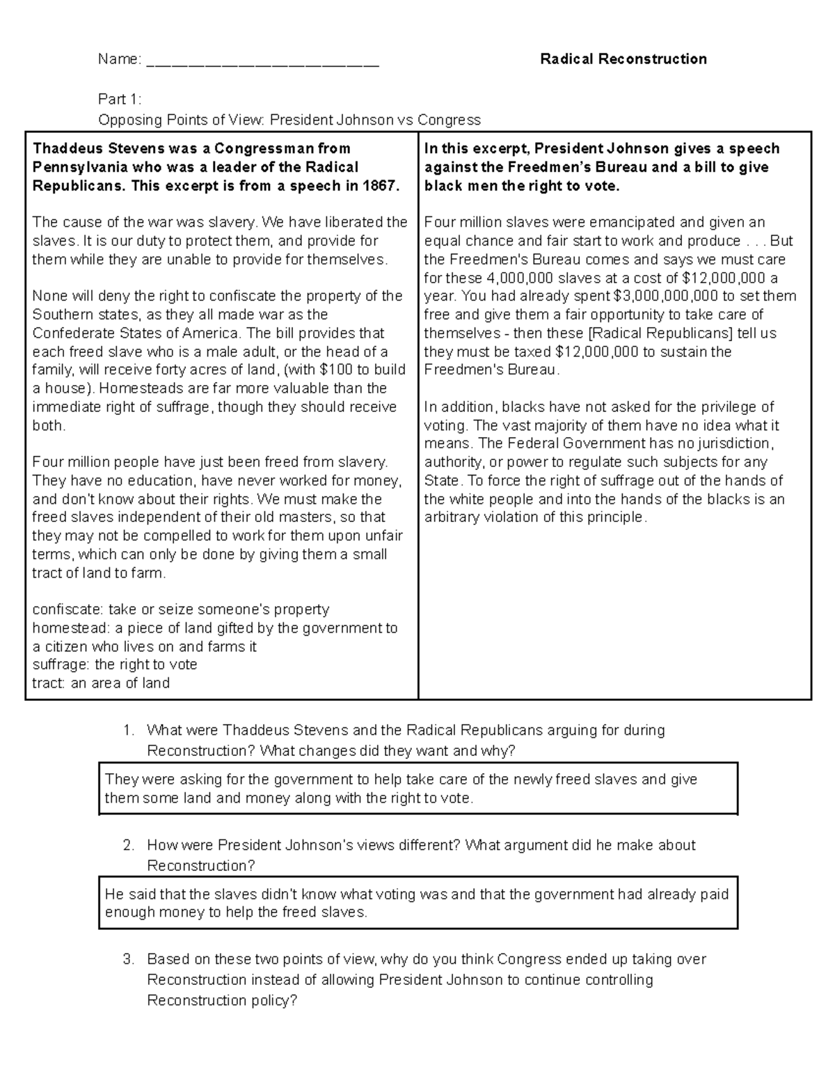 Radical Reconstruction - Name: ____________________________ Radical ...