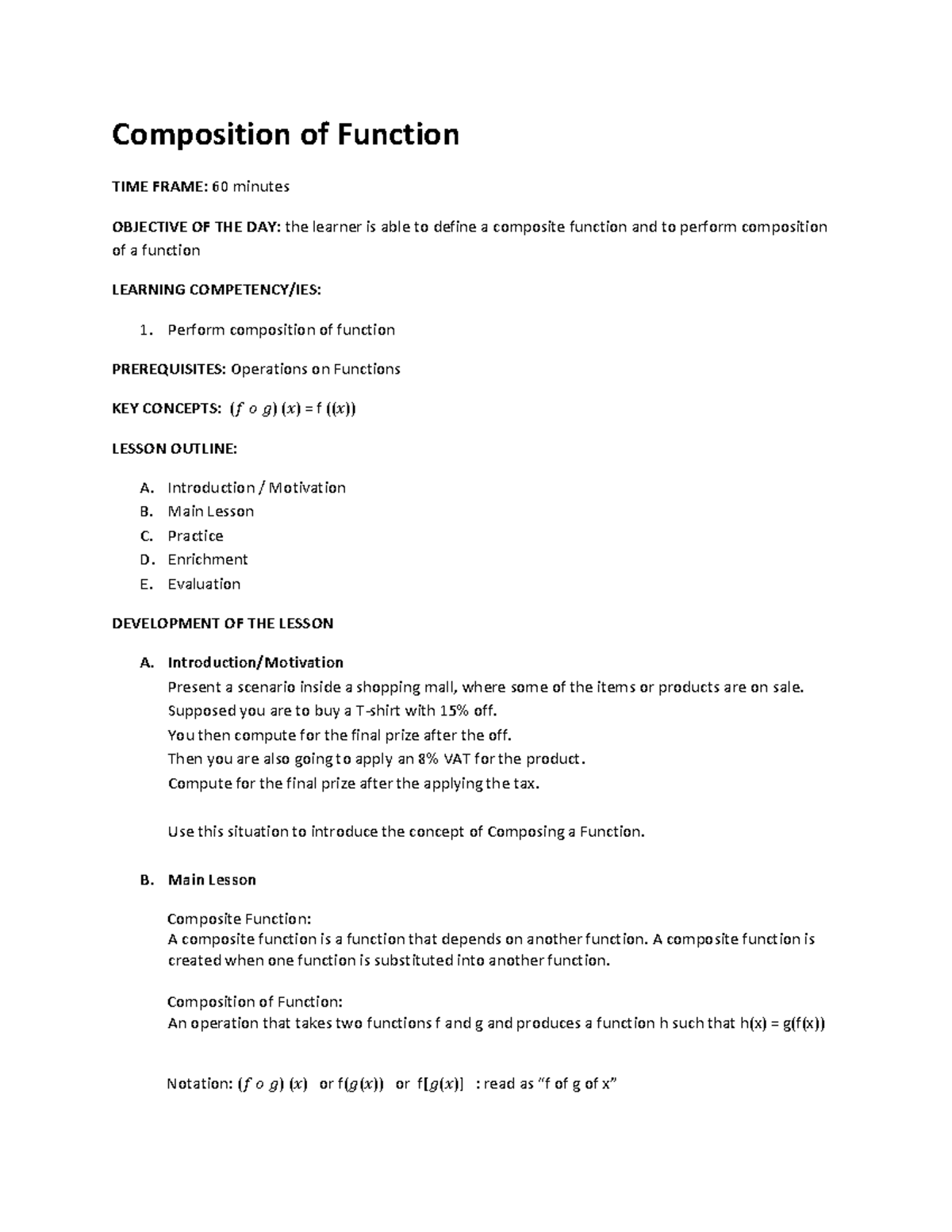 Composition of Functions - Perform composition of function ...