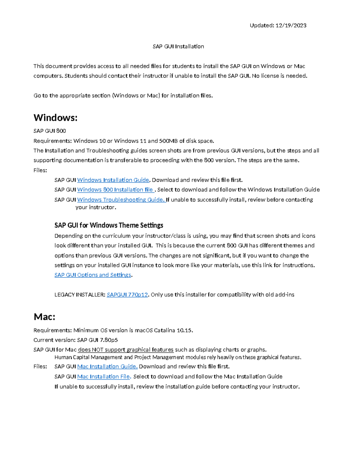 Sap Gui Installation Links Updated 1219 Sap Gui Installation This Document Provides Access 2525