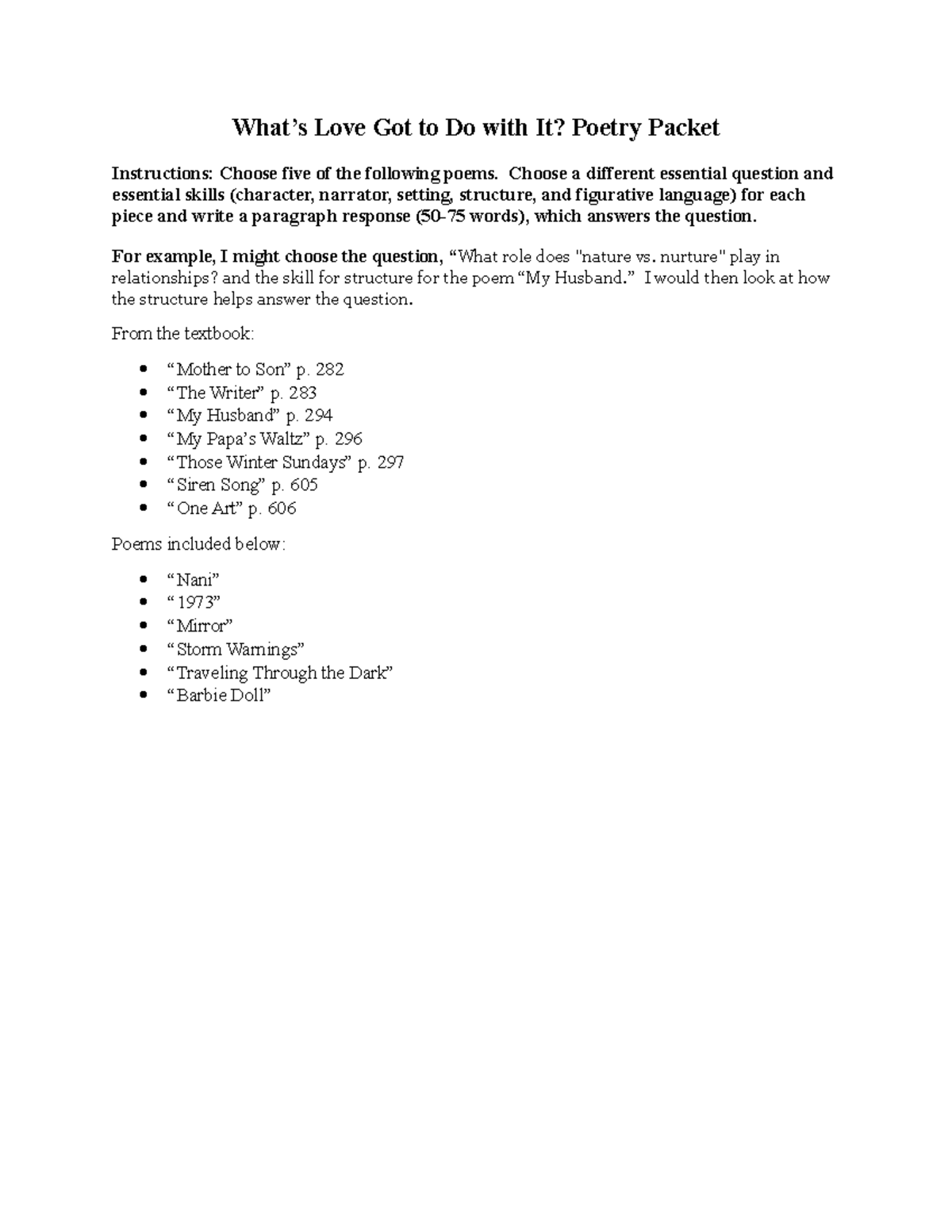 2023Whats Love Got To Do With It Poetry Packet - What’s Love Got to Do ...