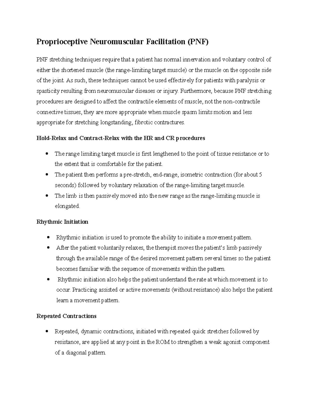 PNF-report - Physical Therapy - Proprioceptive Neuromuscular ...