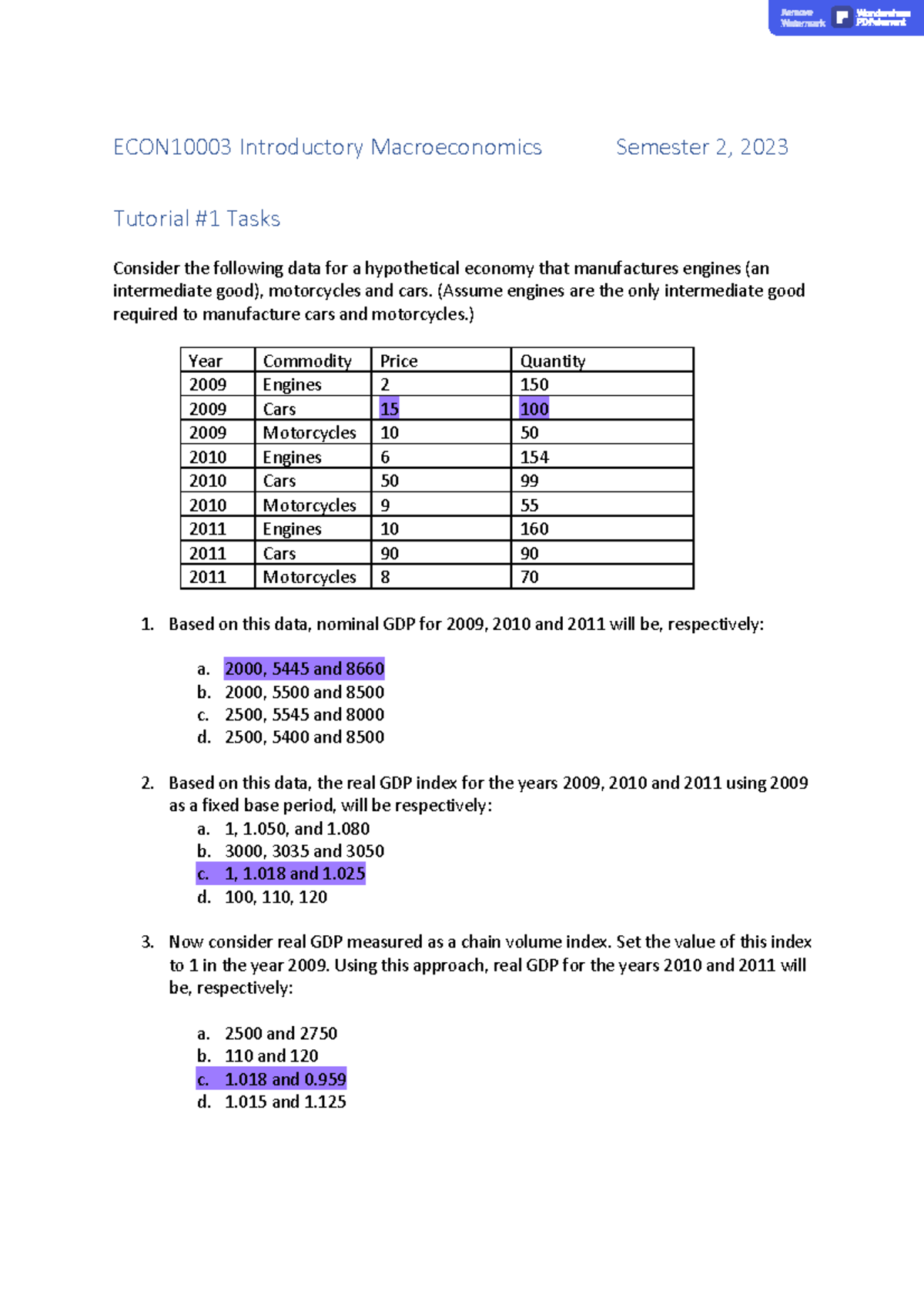 Tutorial tasks 1 - dfdfdf - ECON10003 Introductory Macroeconomics Semester 2, 2023 Tutorial #1 ...
