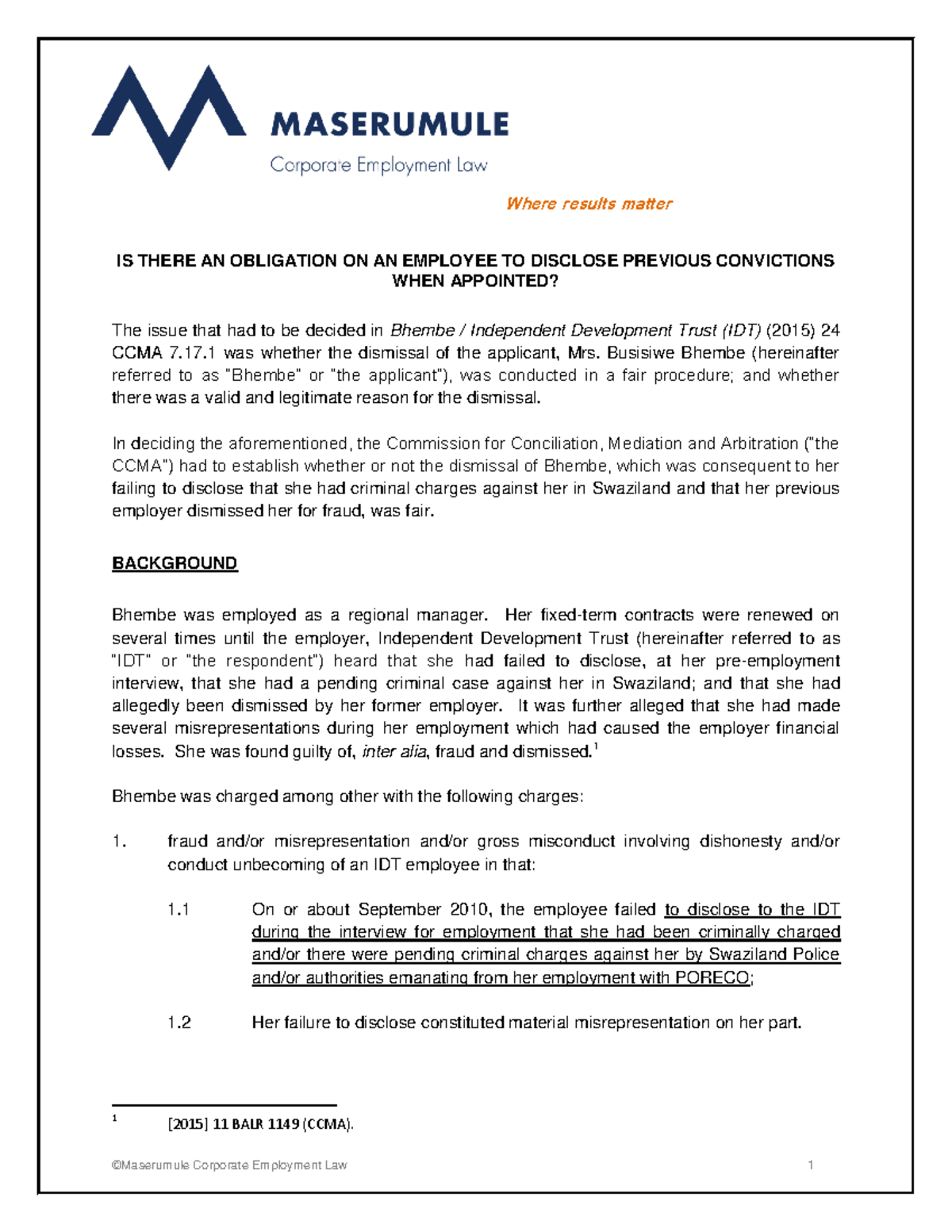 Disclosure of previous convictions - ©Maserumule Corporate Employment ...