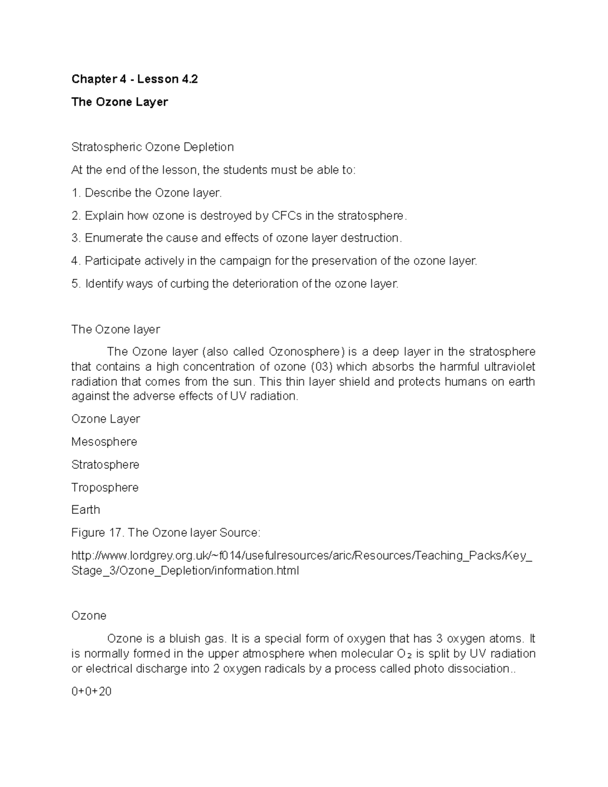 The Ozone Layer - Chapter 4 - Lesson 4. The Ozone Layer Stratospheric ...