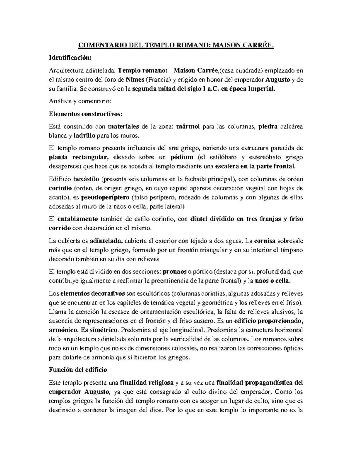 Comentario de maison carrc 3a9e - COMENTARIO DEL TEMPLO ROMANO: MAISON ...