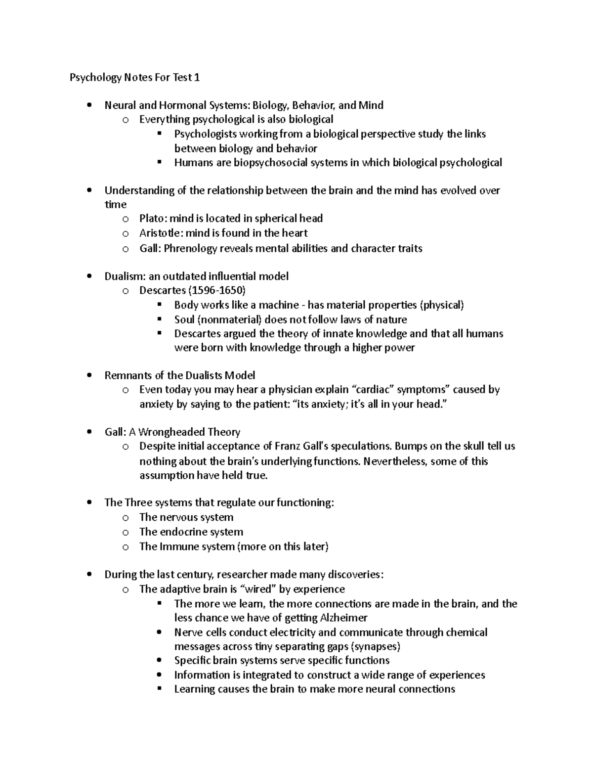 Psych 107 - Lecture notes Exam 1 - Psychology Notes For Test 1 Neural ...
