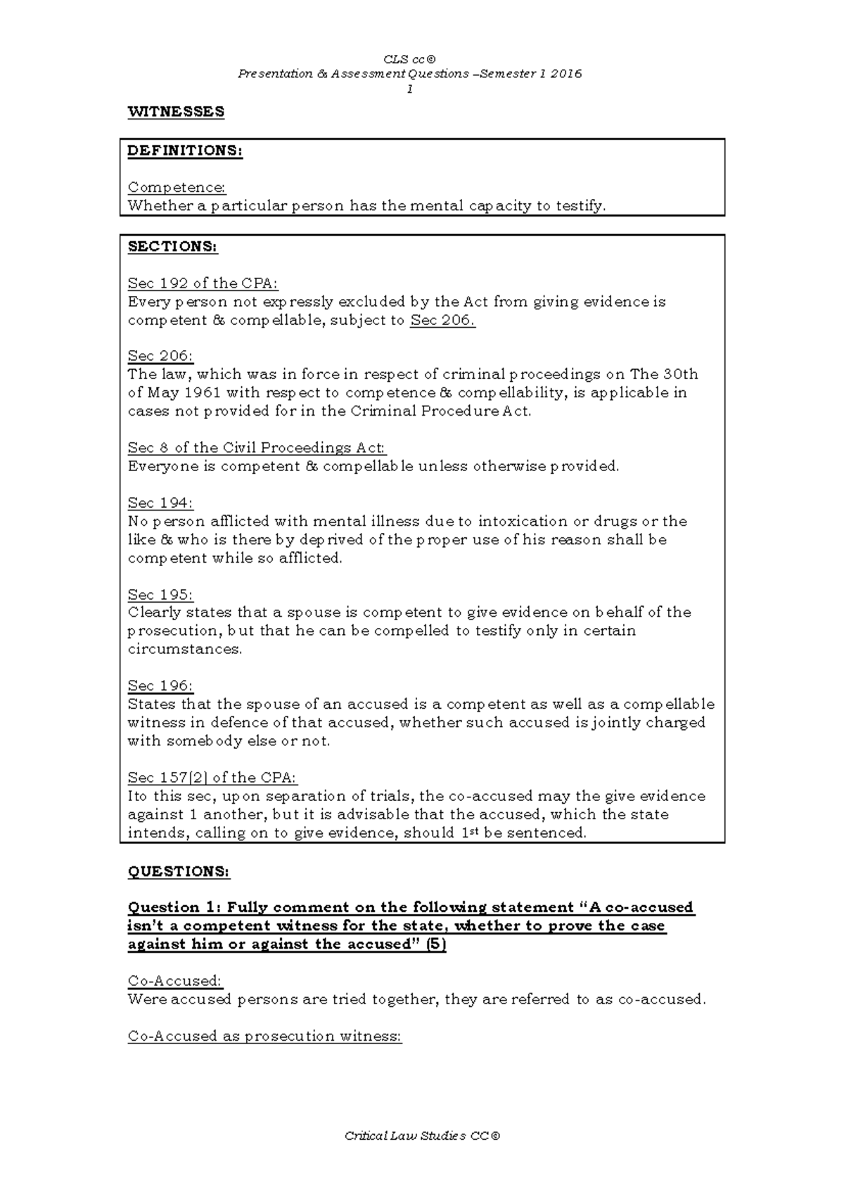 Cls cc Evidence 2 Questions 2016-1 - Presentation & Assessment ...
