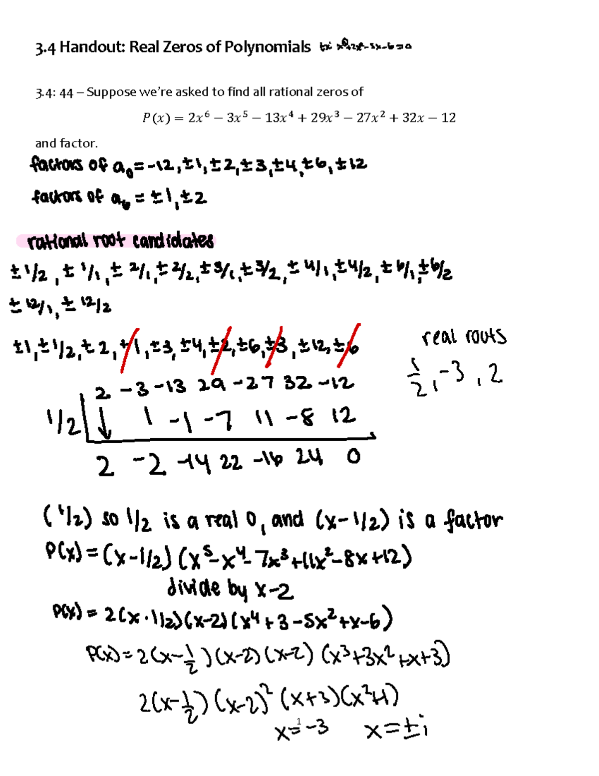 3 - Prof. Jennifer Davis - 1 3 Handout: Real Zeros of Polynomials 3: 44 ...